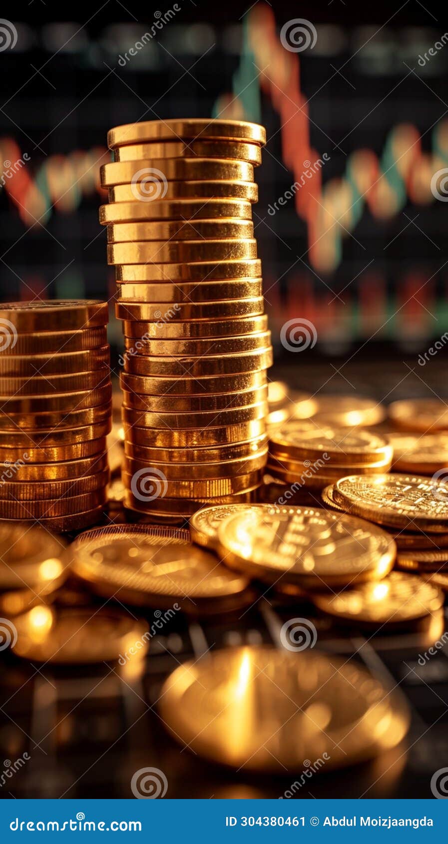 Gold Stack on a Stock Market Graph Financial Success Stock Illustration ...