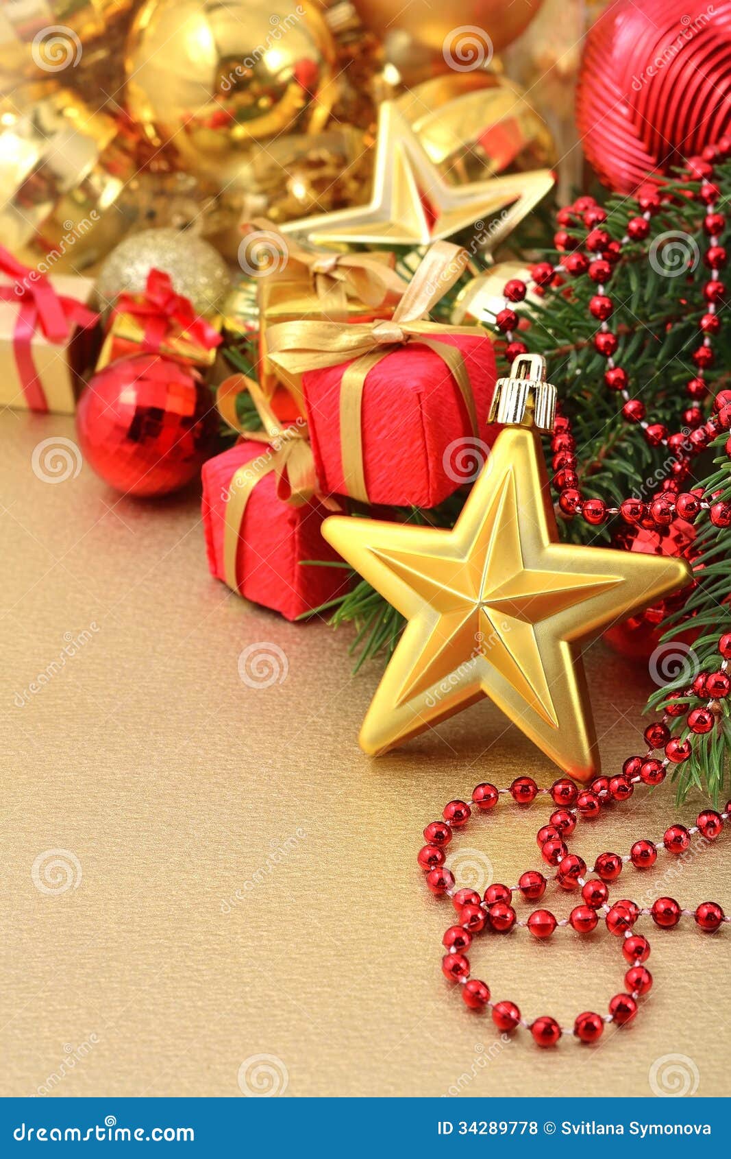 Gold Star and Christmas Decorations Stock Photo - Image of baubles ...