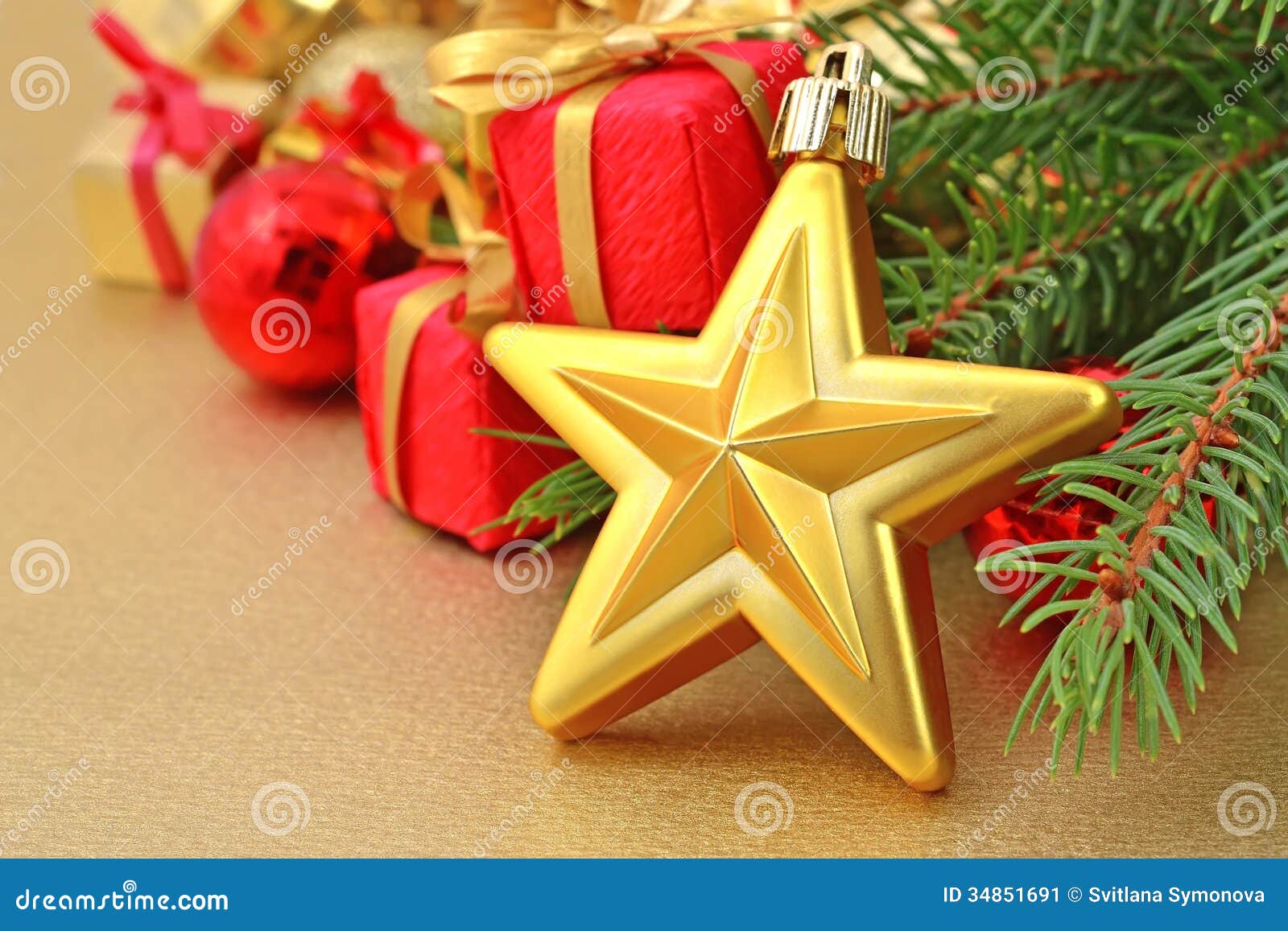 Gold Star and Christmas Decorations Stock Image - Image of abstract ...