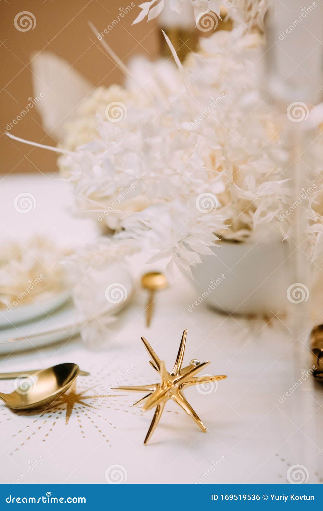 Gold Star Decor Item Table Luxury Tablecloth Stock Photo - Image of ...