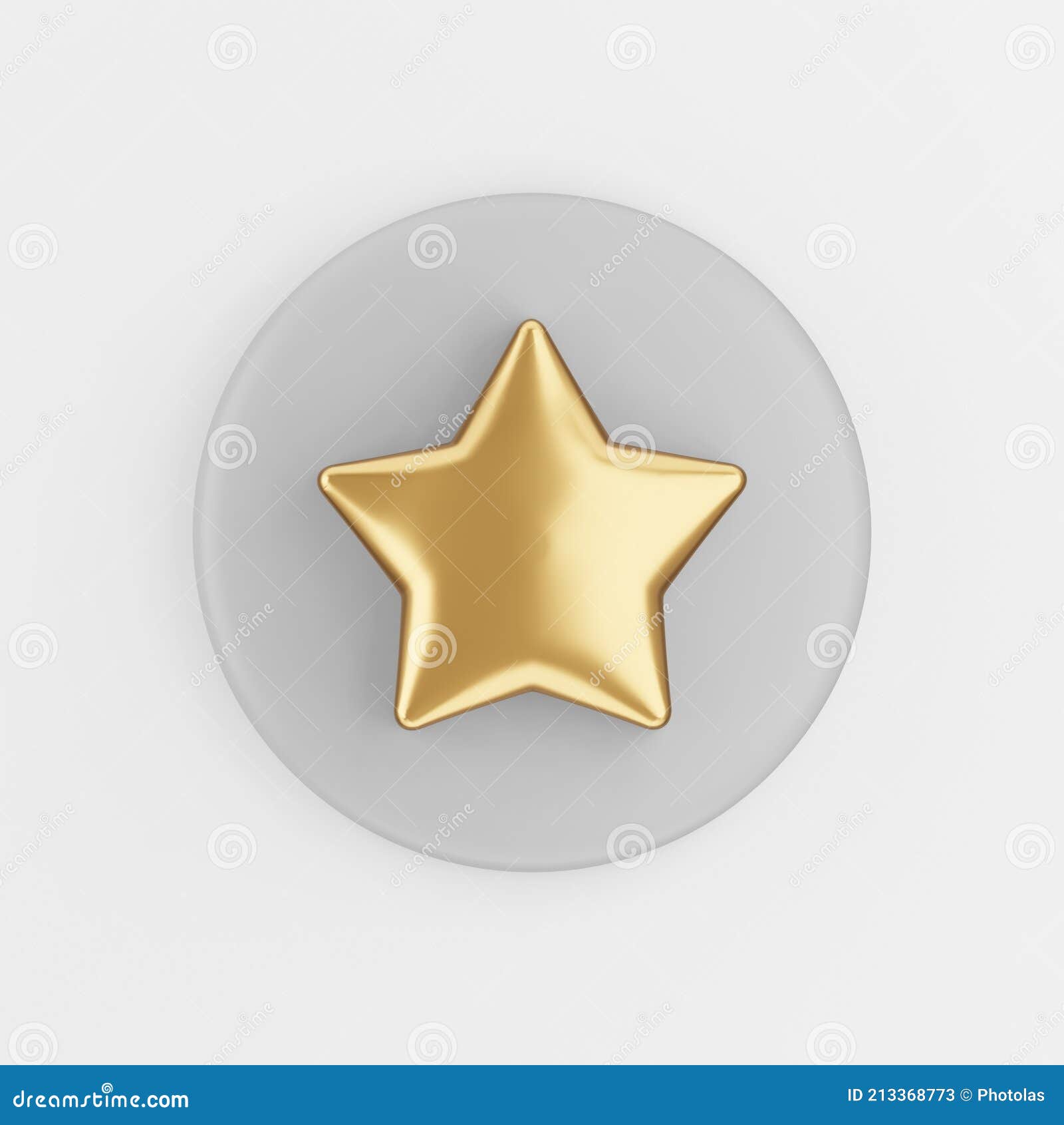 Gold Star Icon in Cartoon Style. 3d Rendering Gray Round Key Button ...