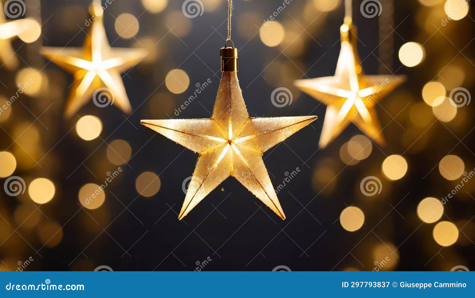 Gold Star Light Hanging on Dark Background Stock Illustration ...