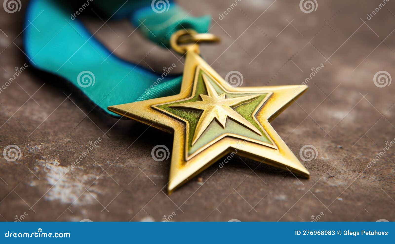 A Gold Star Medal on a Blue Ribbon on a Table Stock Illustration ...