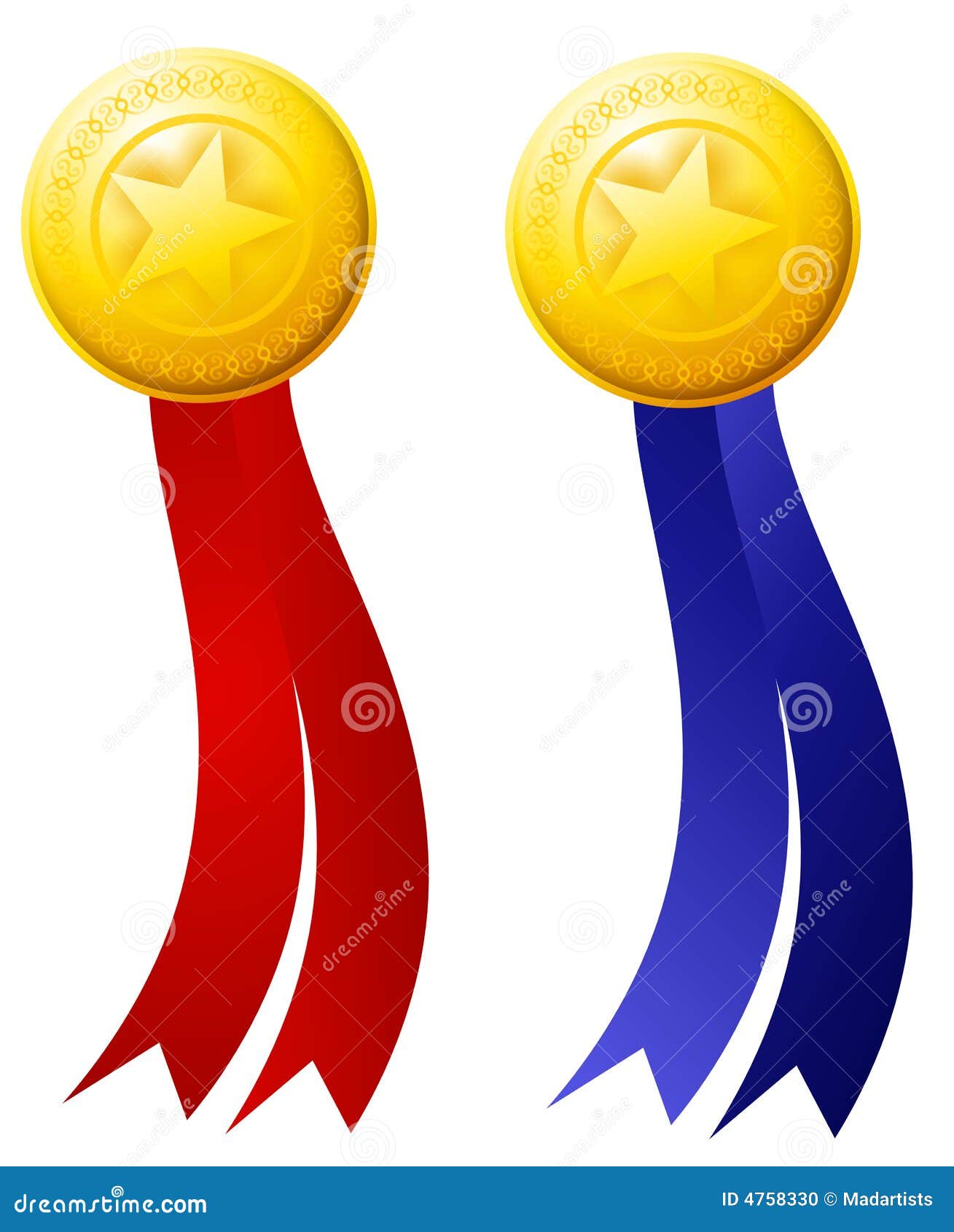Gold Star Medals Red Blue Ribbons Stock Illustration - Illustration of ...