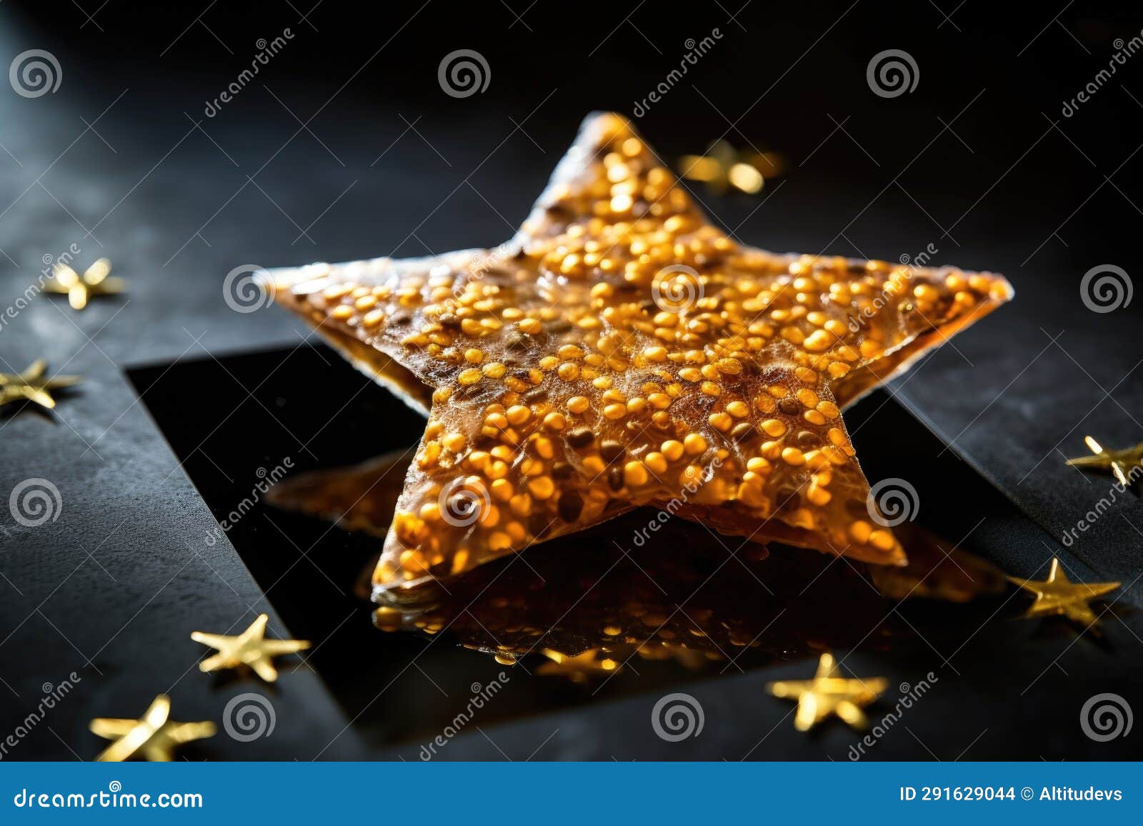 Gold Star-patterned Cracker on a Shiny Glass Surface Stock Photo ...