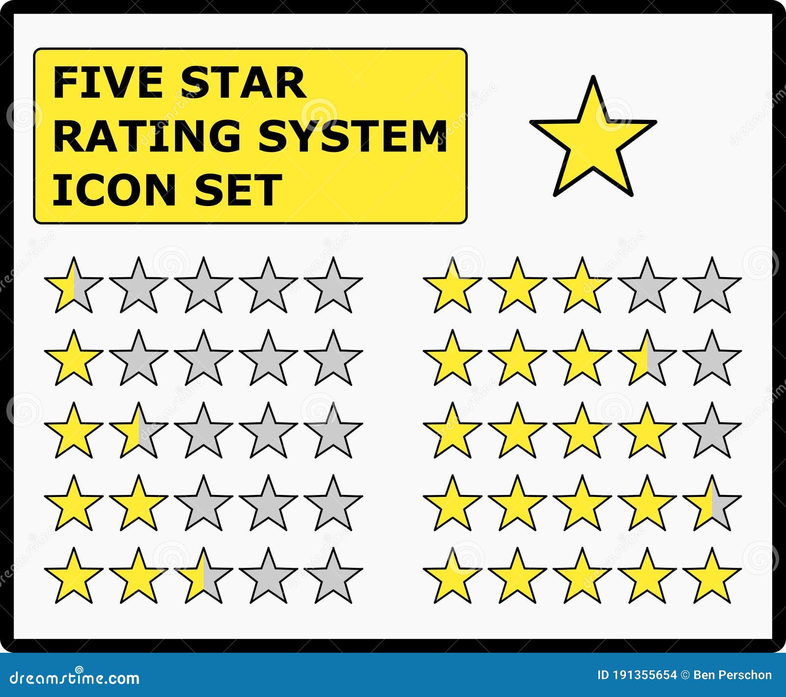 Five Star Rating System, Full Vector Set. Stock Vector - Illustration ...