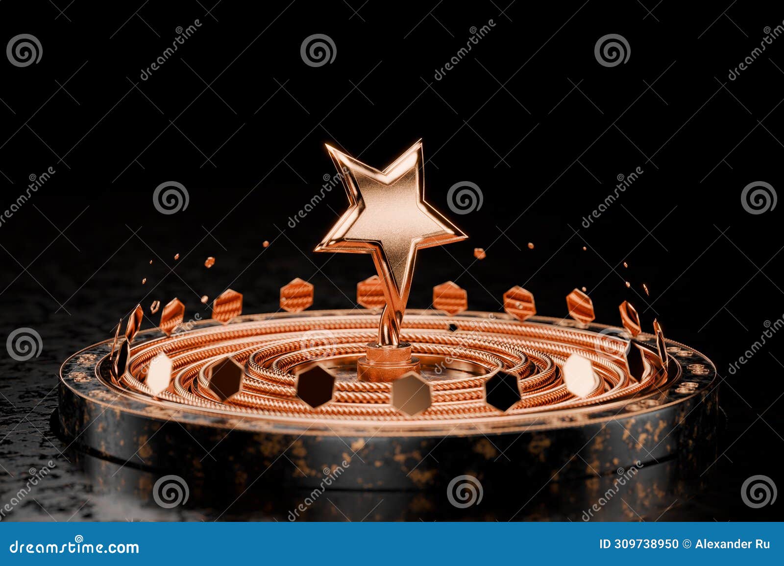 Gold Star with on a Round Pedestal, Award Template. 3D Render Stock ...