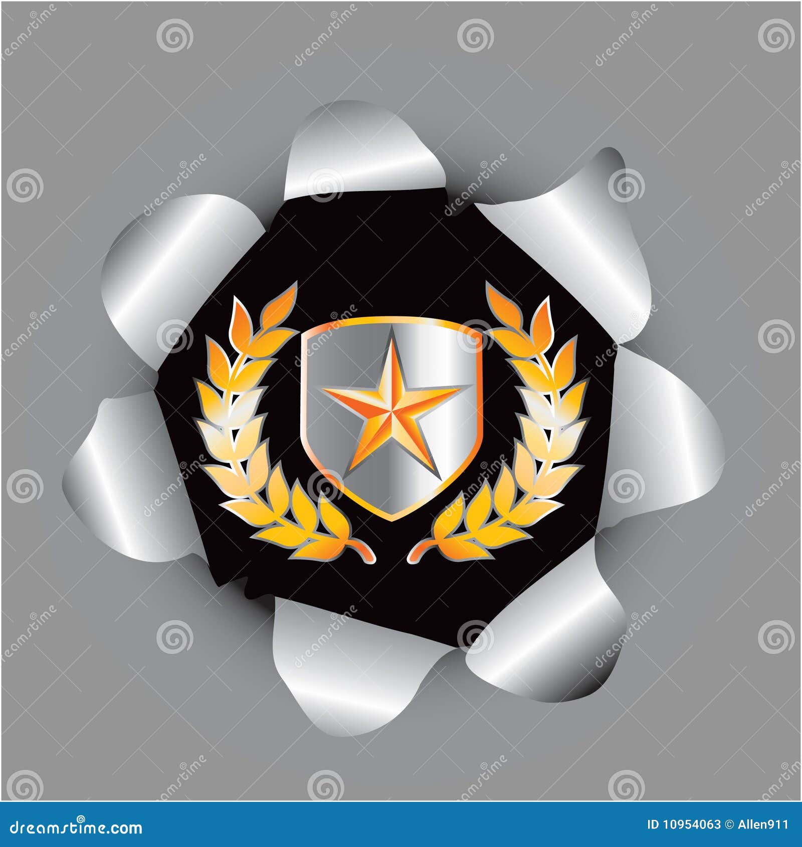 Gold Star on Shield with Leaves in Hole Stock Vector - Illustration of ...