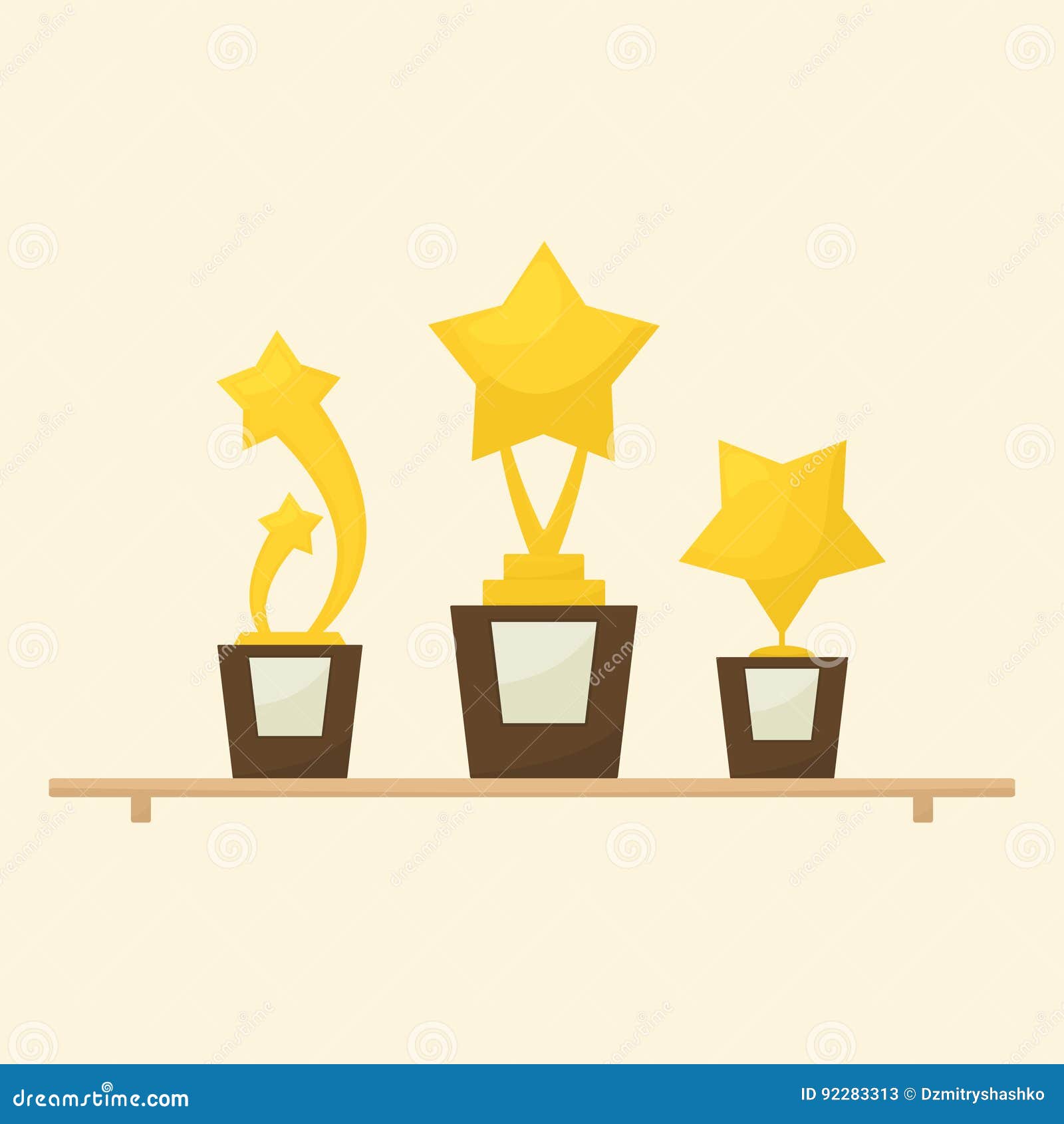 Gold Star Trophies Awards on Shelf Stock Vector - Illustration of ...
