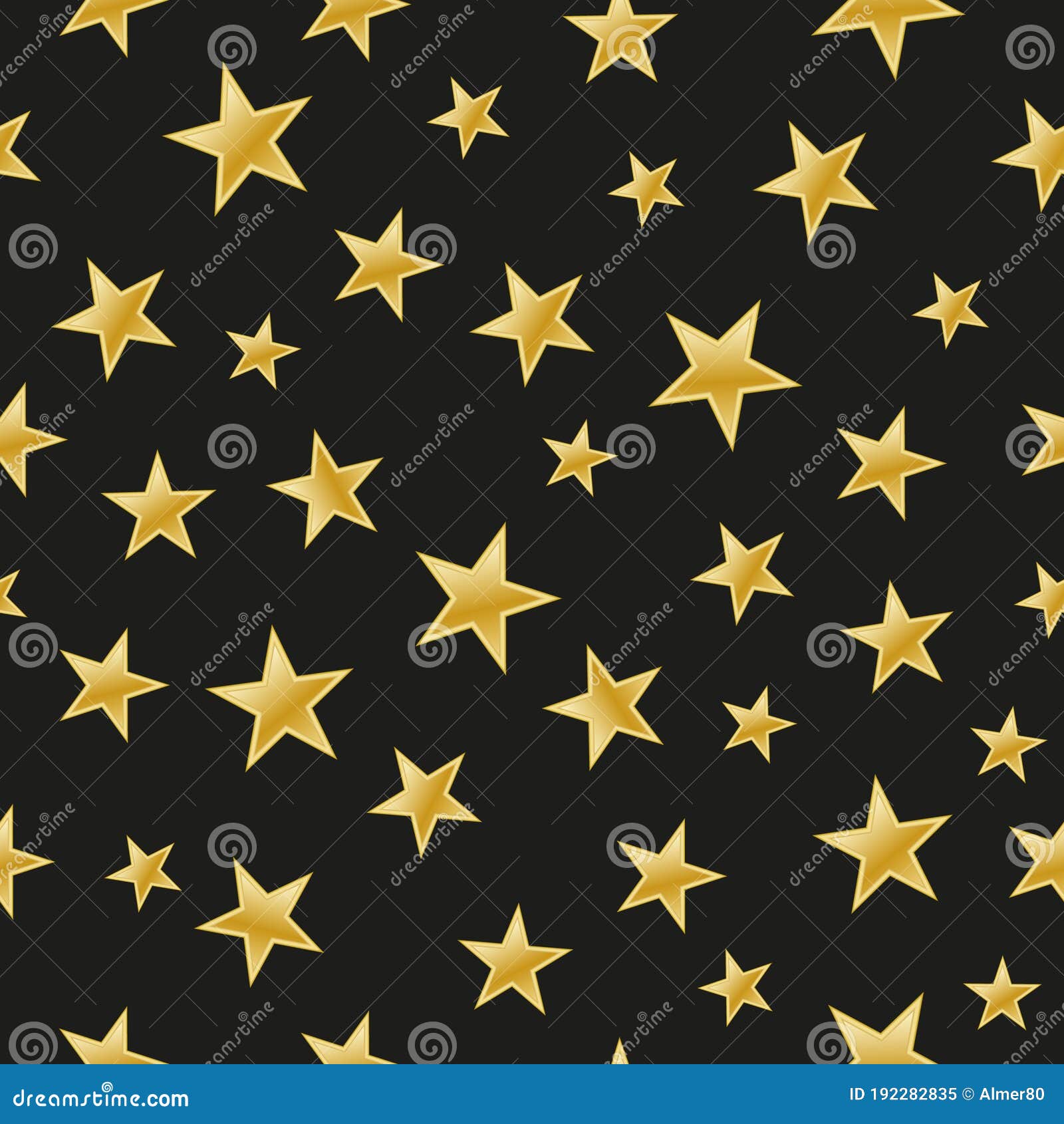 Gold Stars On Black Background Seamless Pattern Stock Vector