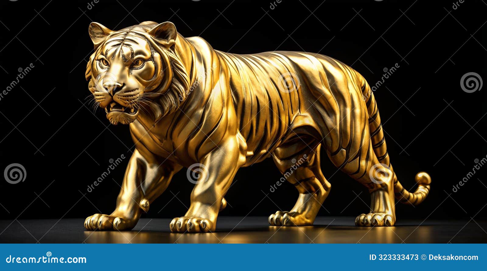 Gold Statue of Tiger Isolated in Black Background AI-Created Content ...