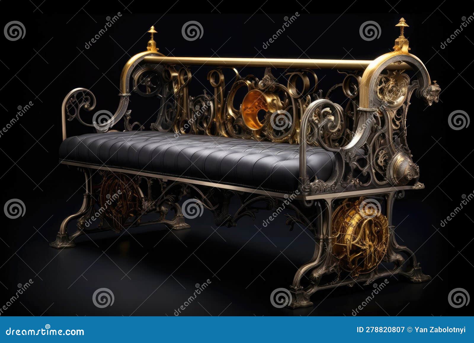 Gold Steampunk Bench on Black Smoky Background. Generative AI Stock ...
