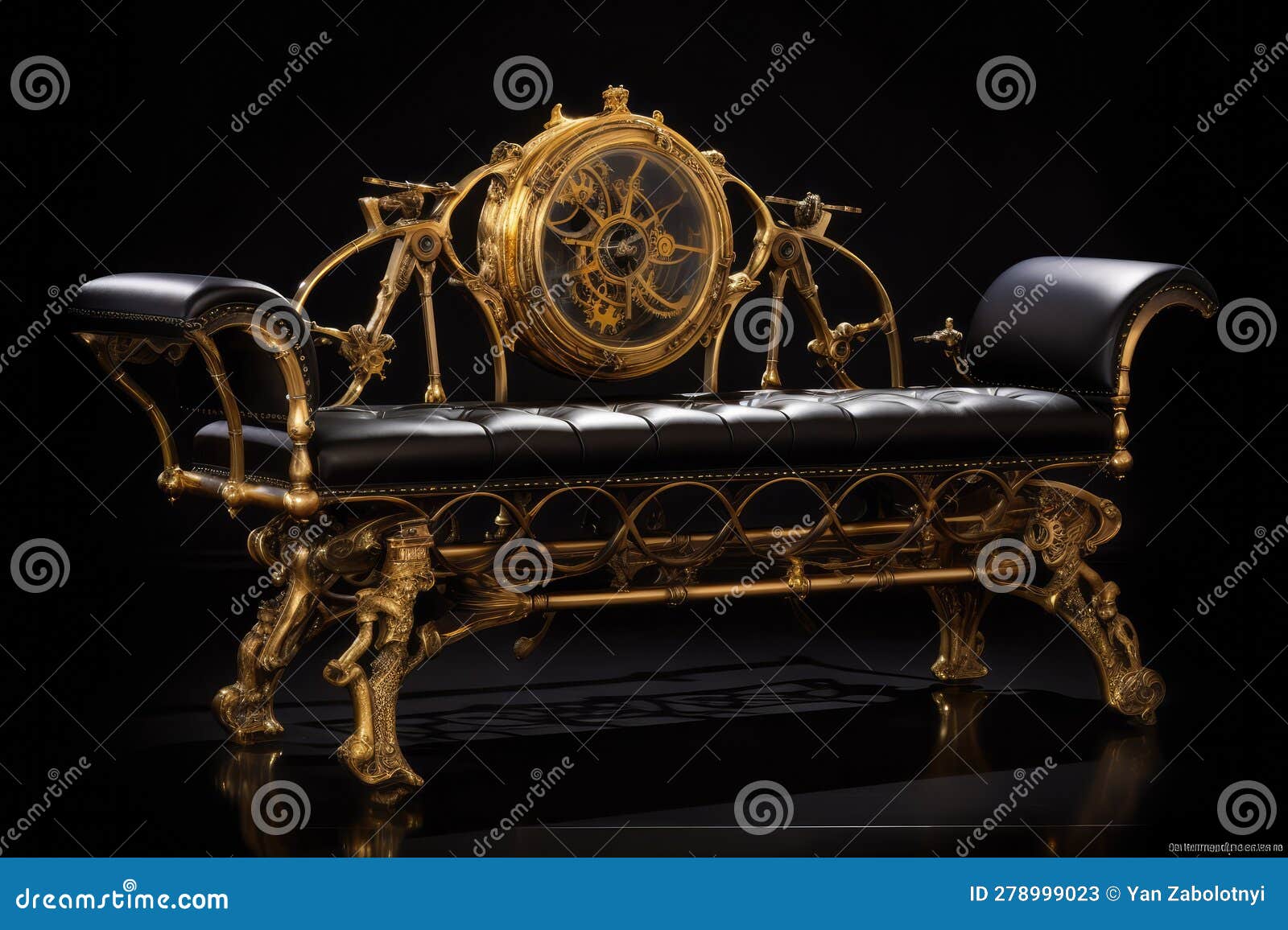 Gold Steampunk Bench on Black Smoky Background. Generative AI Stock ...