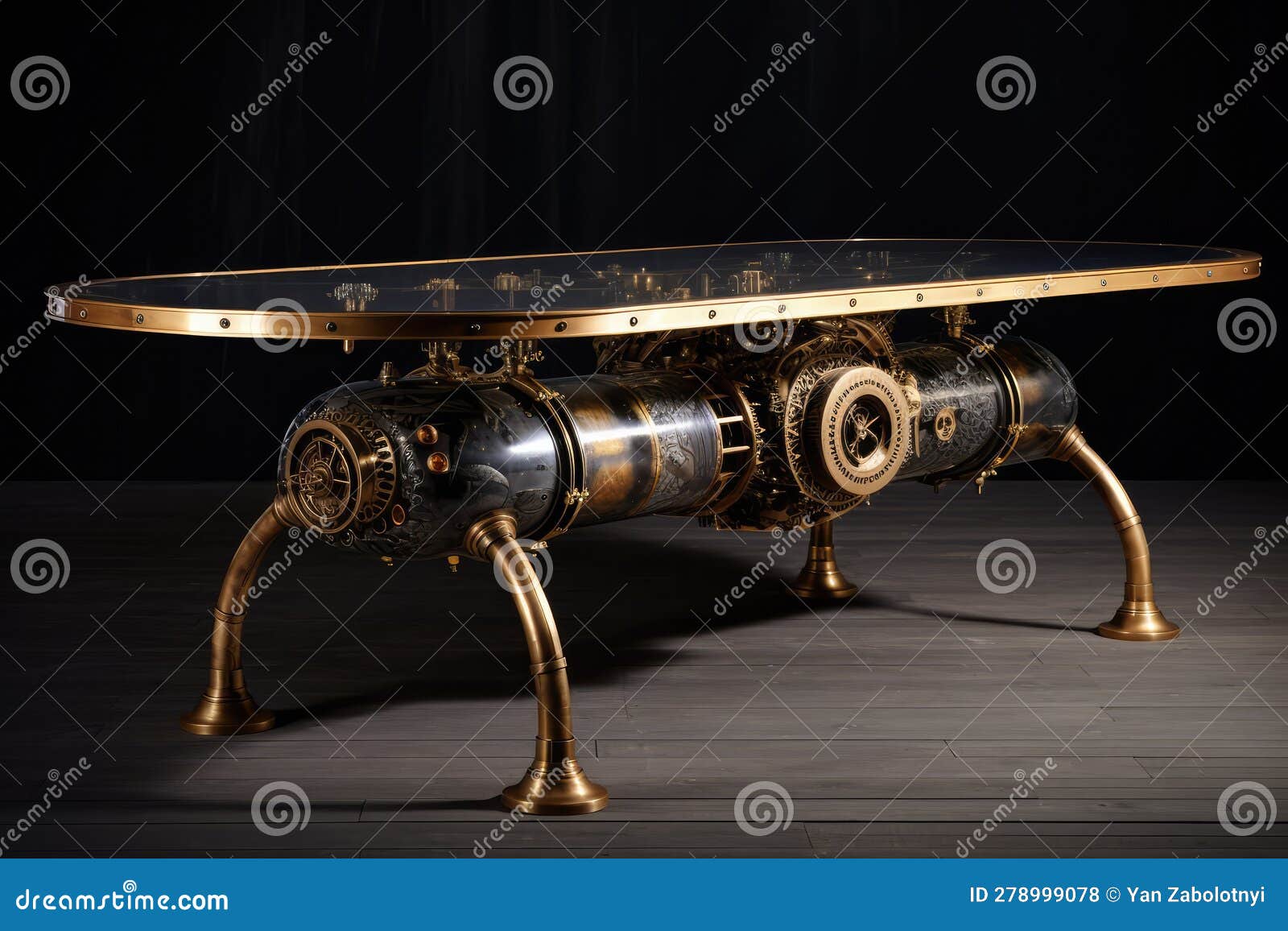 Gold Steampunk Dining Table on Black Smoky Background. Generative AI ...