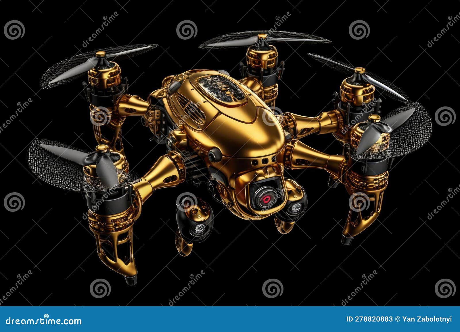 Gold Steampunk Drone on Black Smoky Background. Generative AI Stock ...