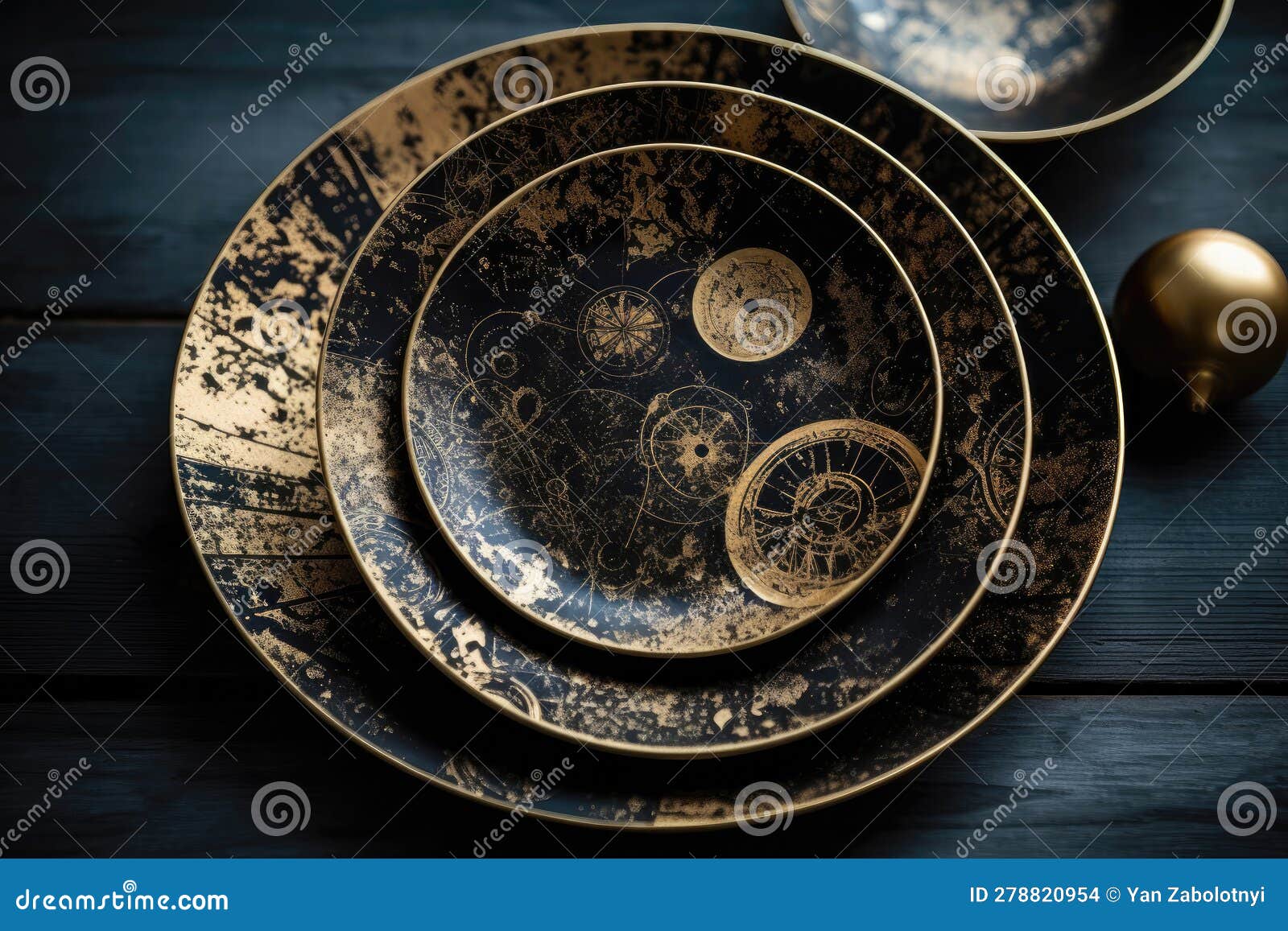 Gold Steampunk Plates on Black Smoky Background. Generative AI Stock ...