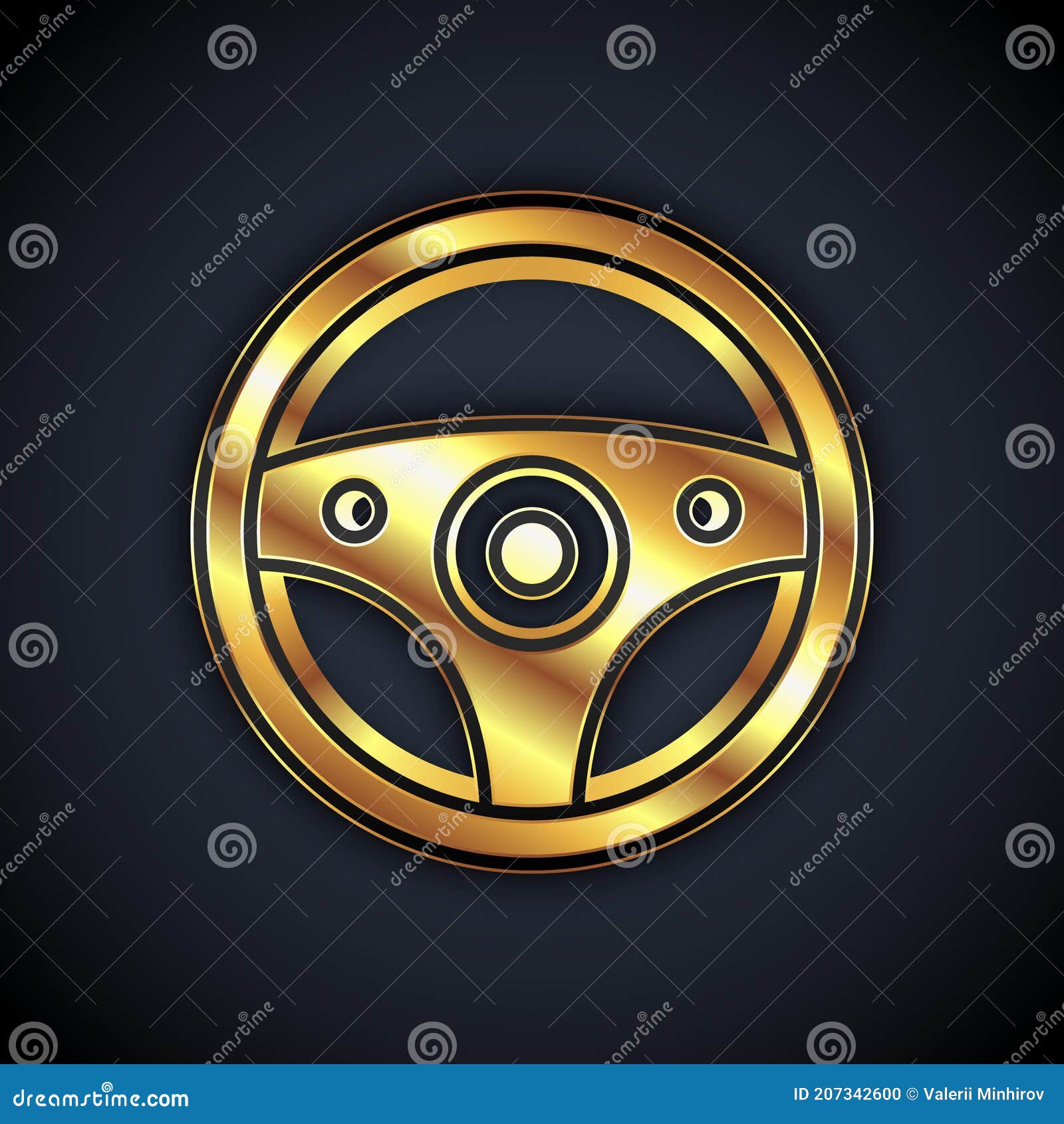 Gold Steering Wheel Icon Isolated on Black Background. Car Wheel Icon ...