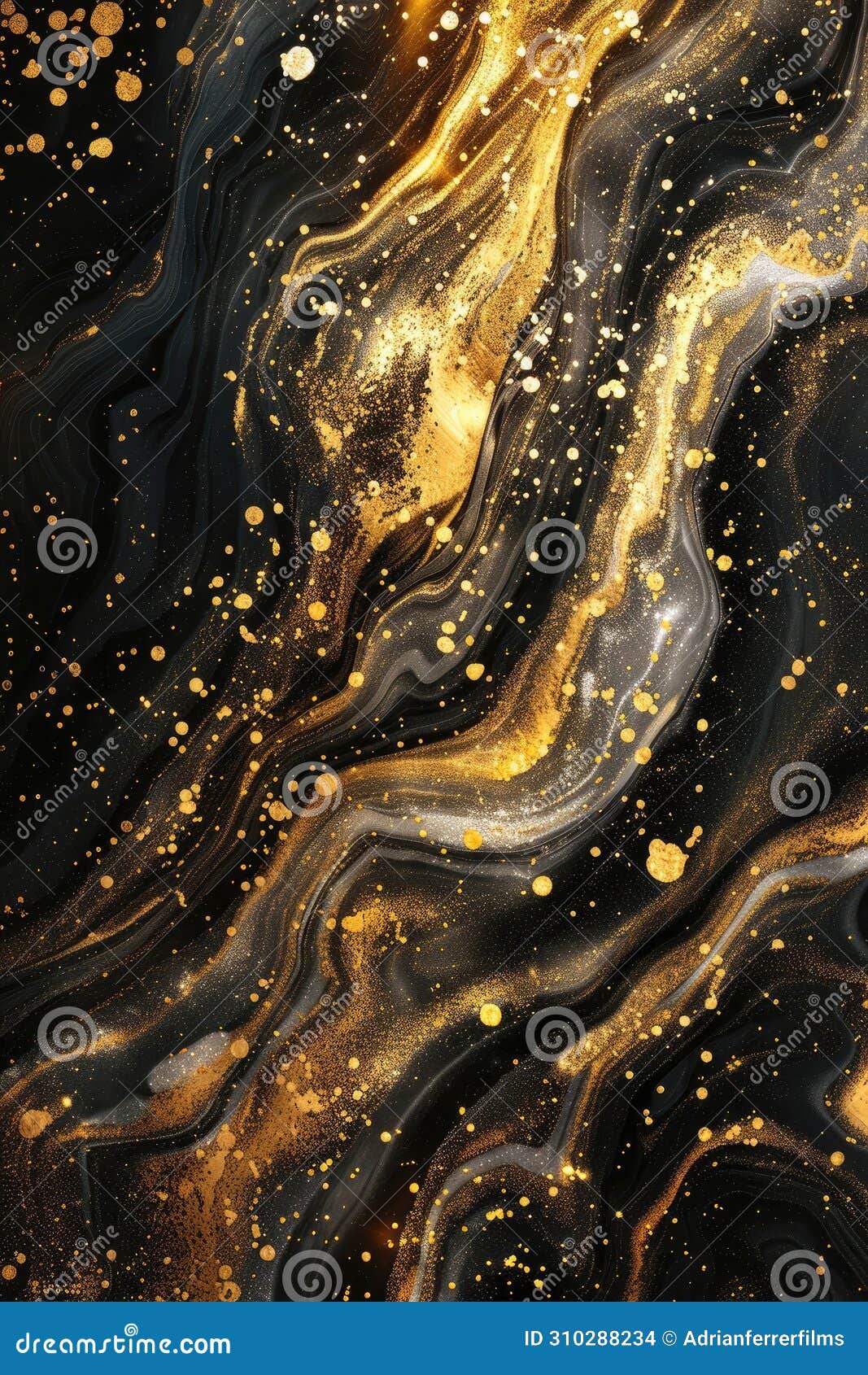 Gold Streaks and Flecks on Dark Swirling Marble Texture. Stock Photo ...