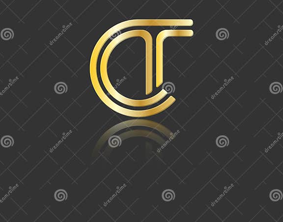 Gold Stylized Lowercase Letters C and T with Reflection Connected by a ...