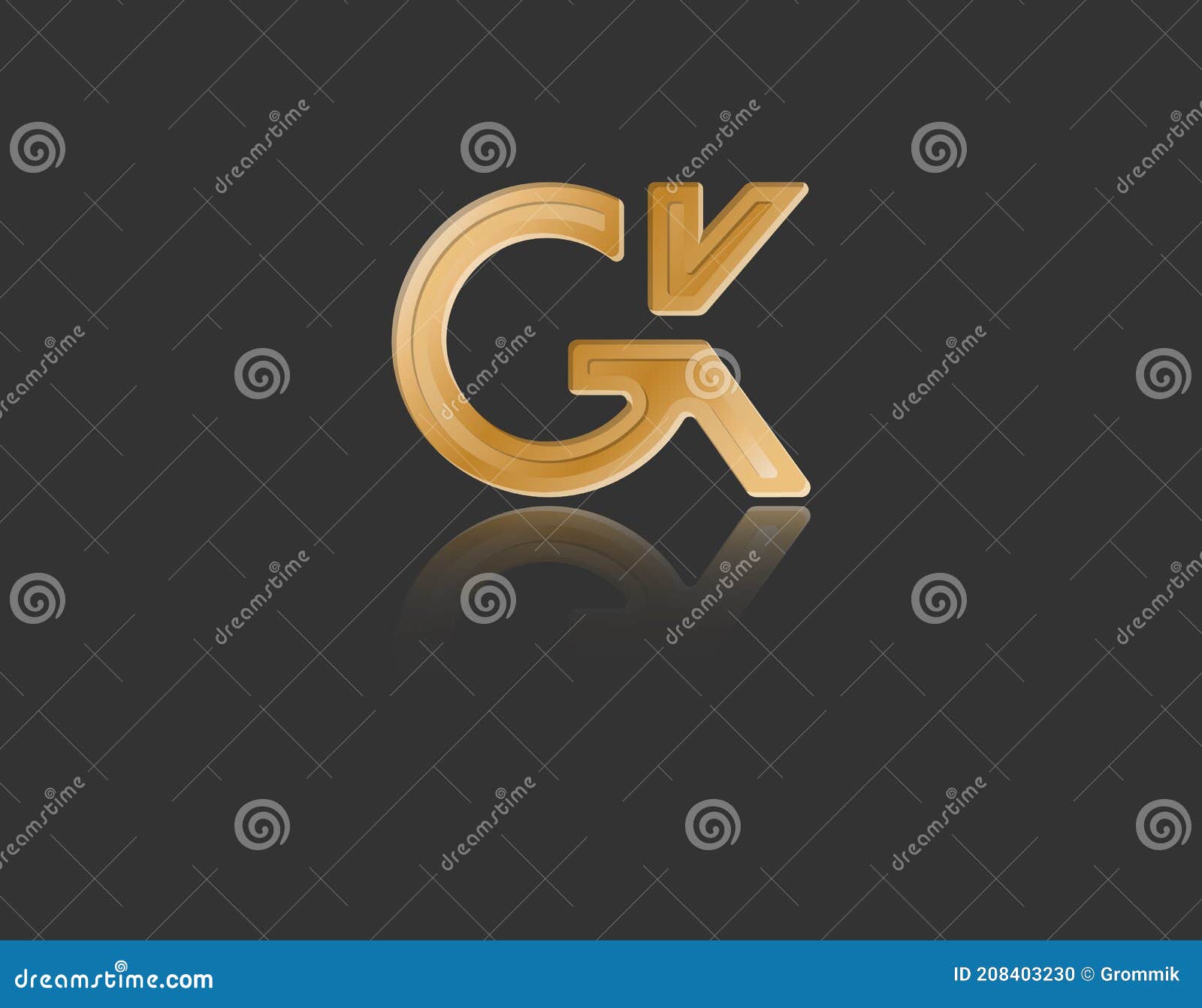 Gold Stylized Lowercase Letters G and K with Reflection Connected by a ...