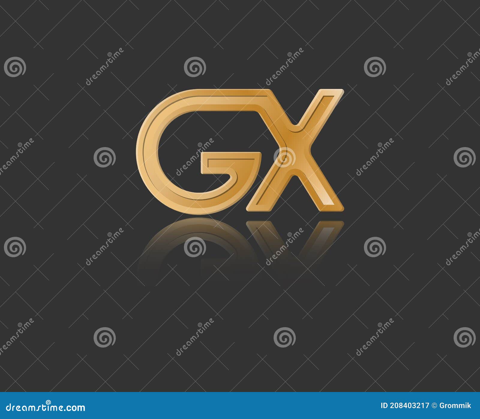 Gold Stylized Lowercase Letters G and X with Reflection Connected by a ...