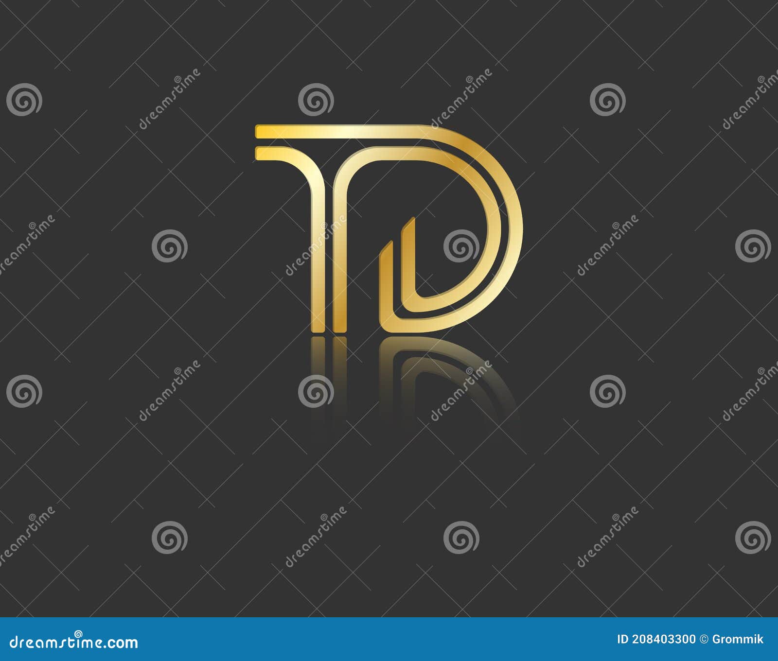 Gold Stylized Lowercase Letters T and D with Reflection Connected by a ...