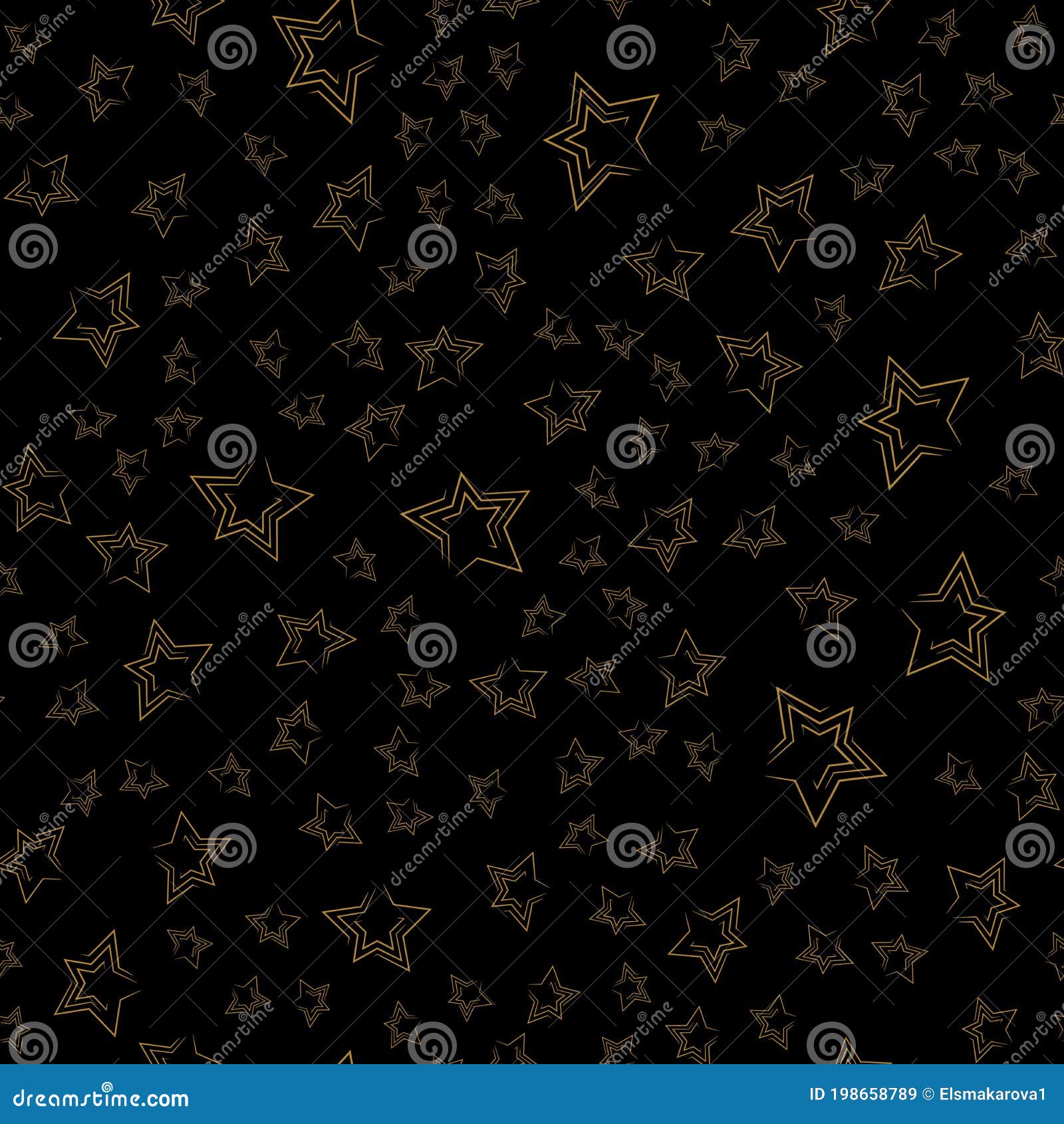 Gold Stylized Stars on a Black Background. Seamless Vector Geometric ...