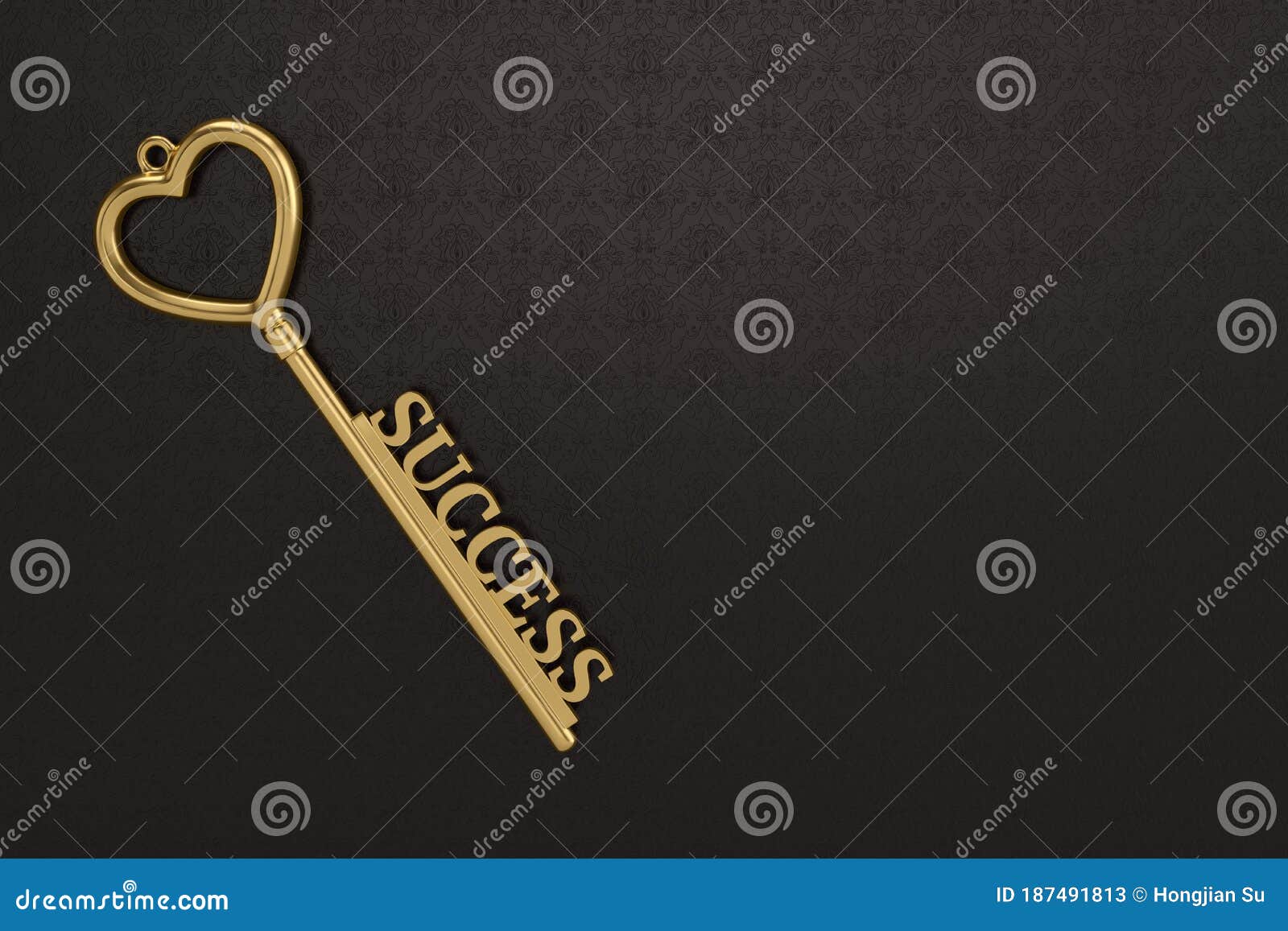 Gold Success Key on Black Background. 3D Illustration Stock ...