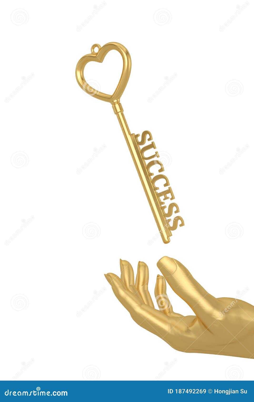 Gold Success Key Isolated on White Background. 3D Illustration Stock ...
