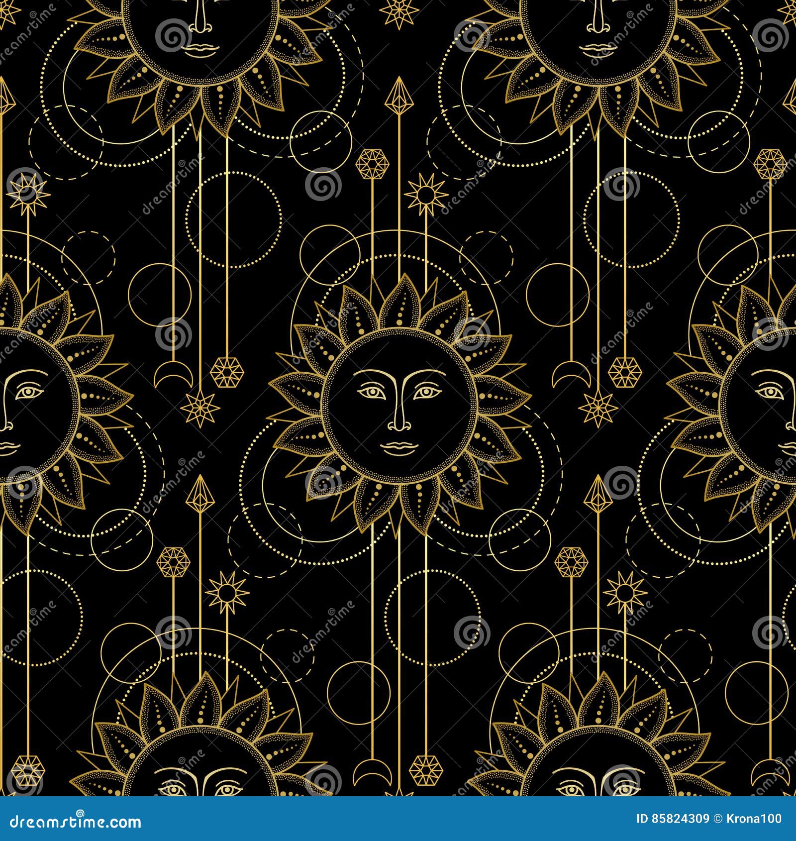 Gold Sun Modern Seamless Pattern Stock Vector - Illustration of fashion ...