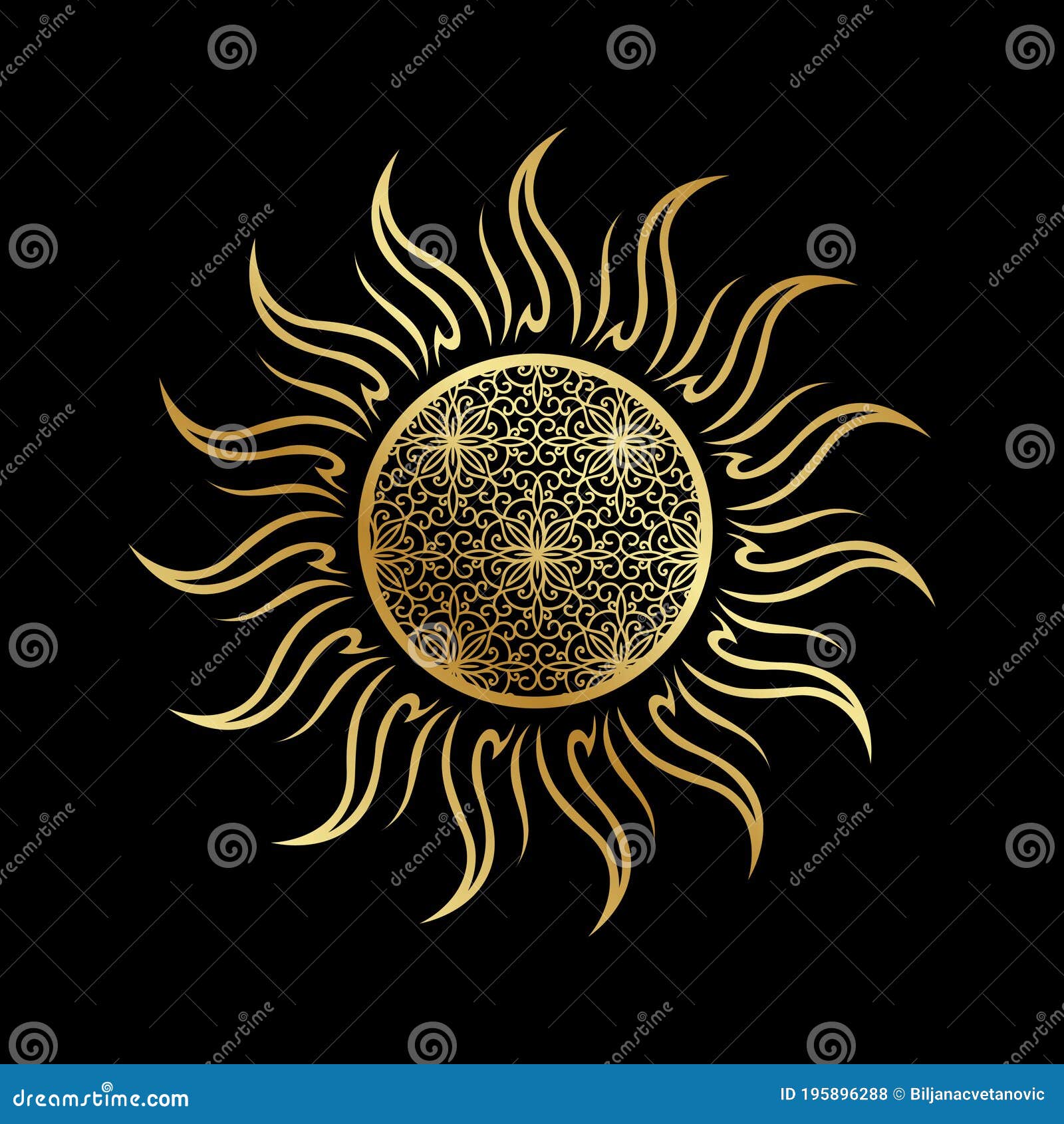Gold Sun, vector stock illustration. Illustration of buddha - 195896288