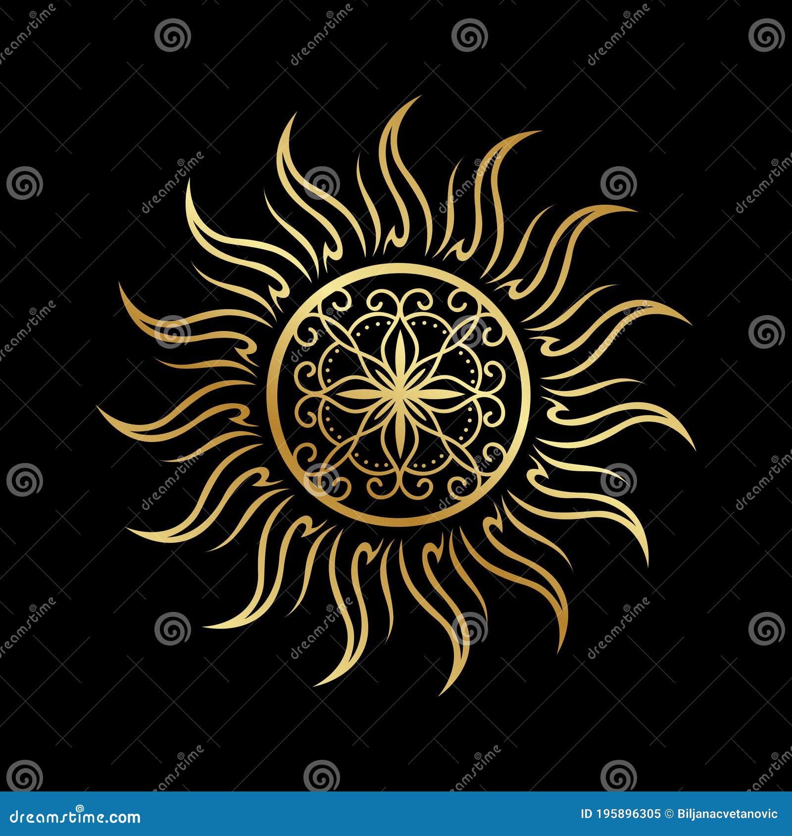 Gold Sun, vector stock illustration. Illustration of asian - 195896305