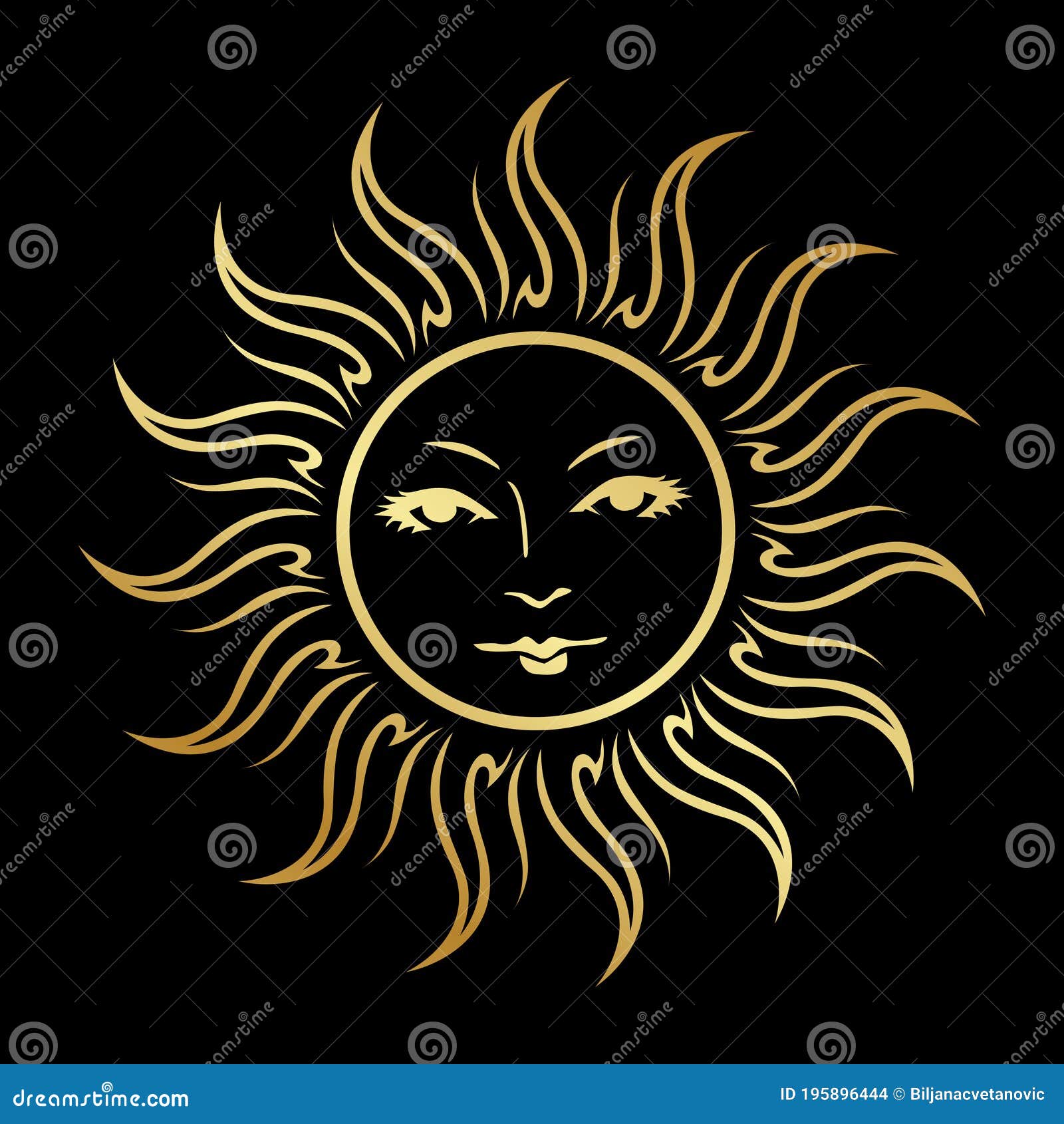 Gold Sun, vector stock illustration. Illustration of east - 195896444