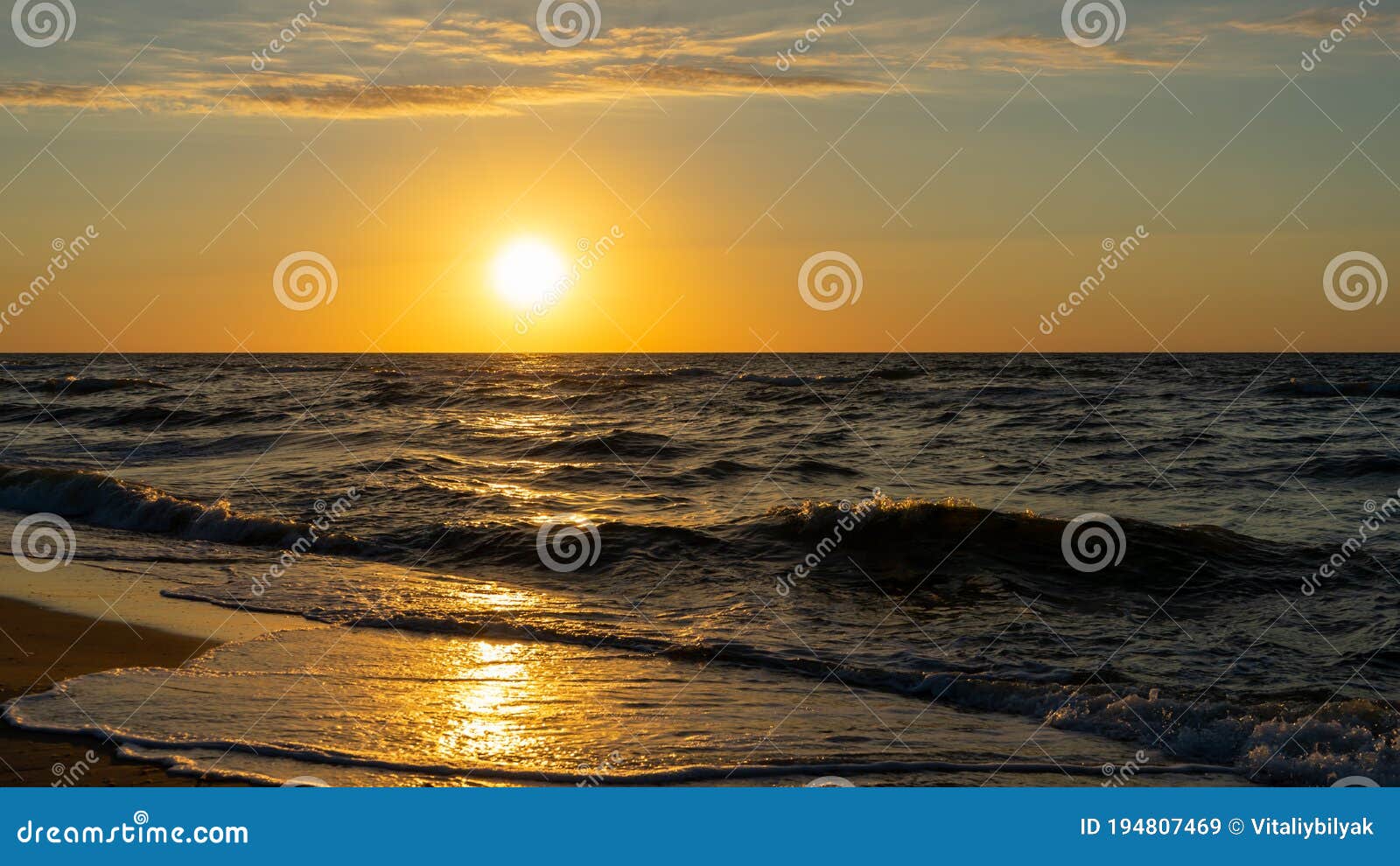 Gold sunrise on the beach stock image. Image of travel - 194807469