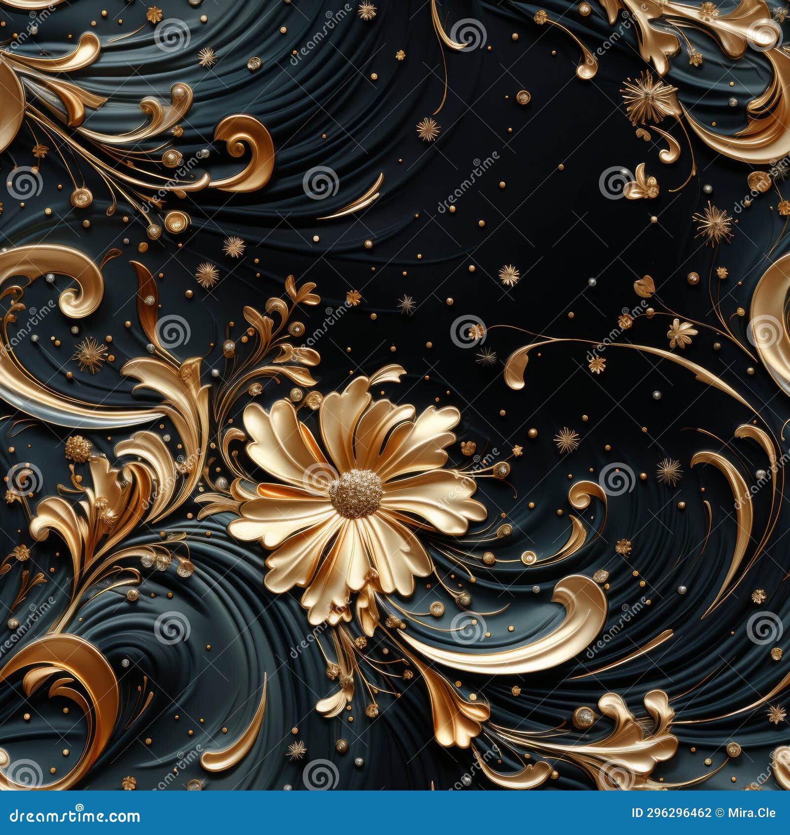 Gold Swirl Pattern on Black Seamless Pattern, Created with Generative ...