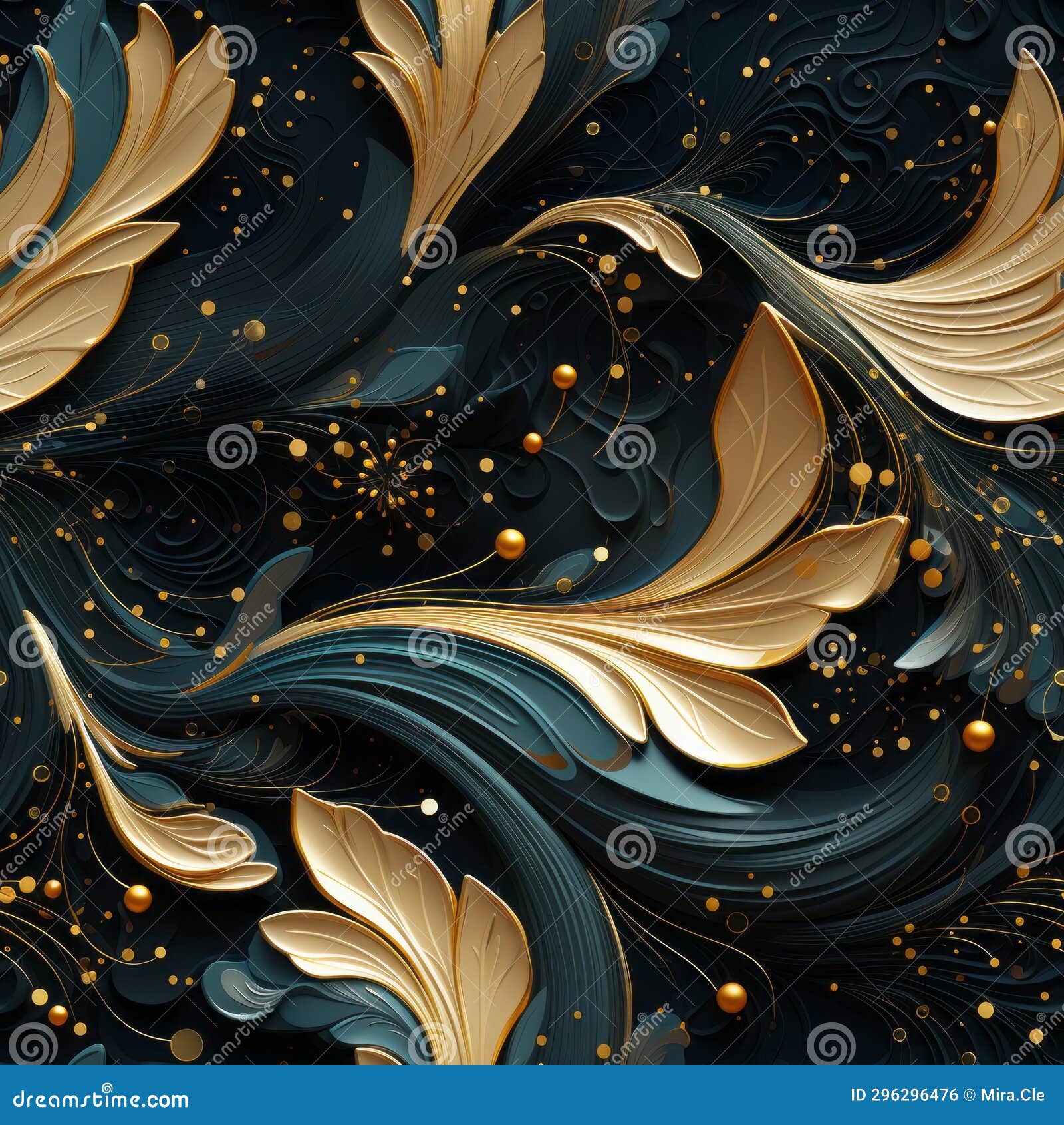 Gold Swirl Pattern on Black Seamless Pattern, Created with Generative ...
