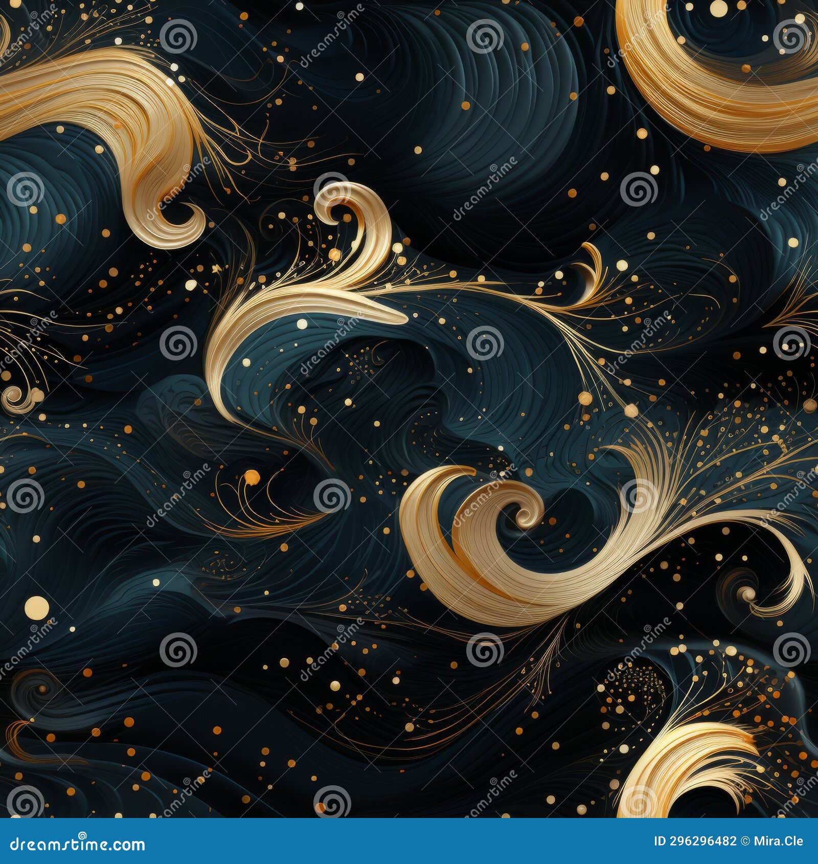 Gold Swirl Pattern on Black Seamless Pattern, Created with Generative ...