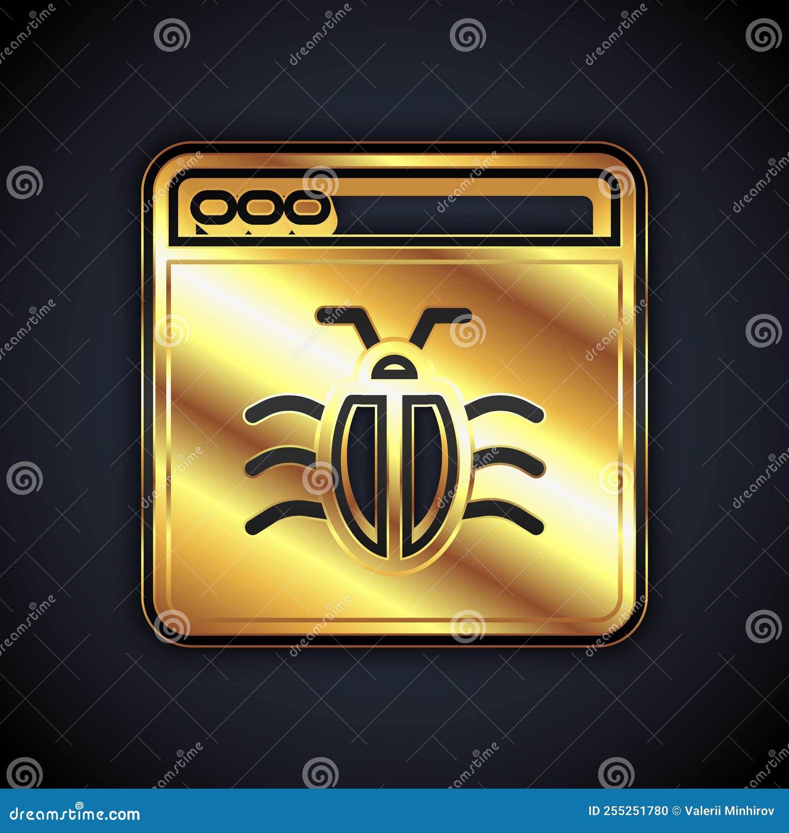 Gold System Bug Concept Icon Isolated on Black Background. Code Bug ...