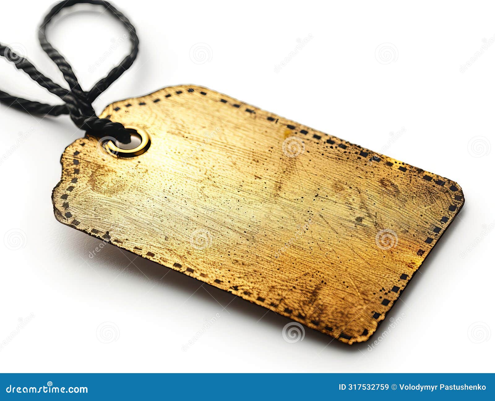 A Gold Tag Hanging from a Rope Stock Image - Image of label, attach ...