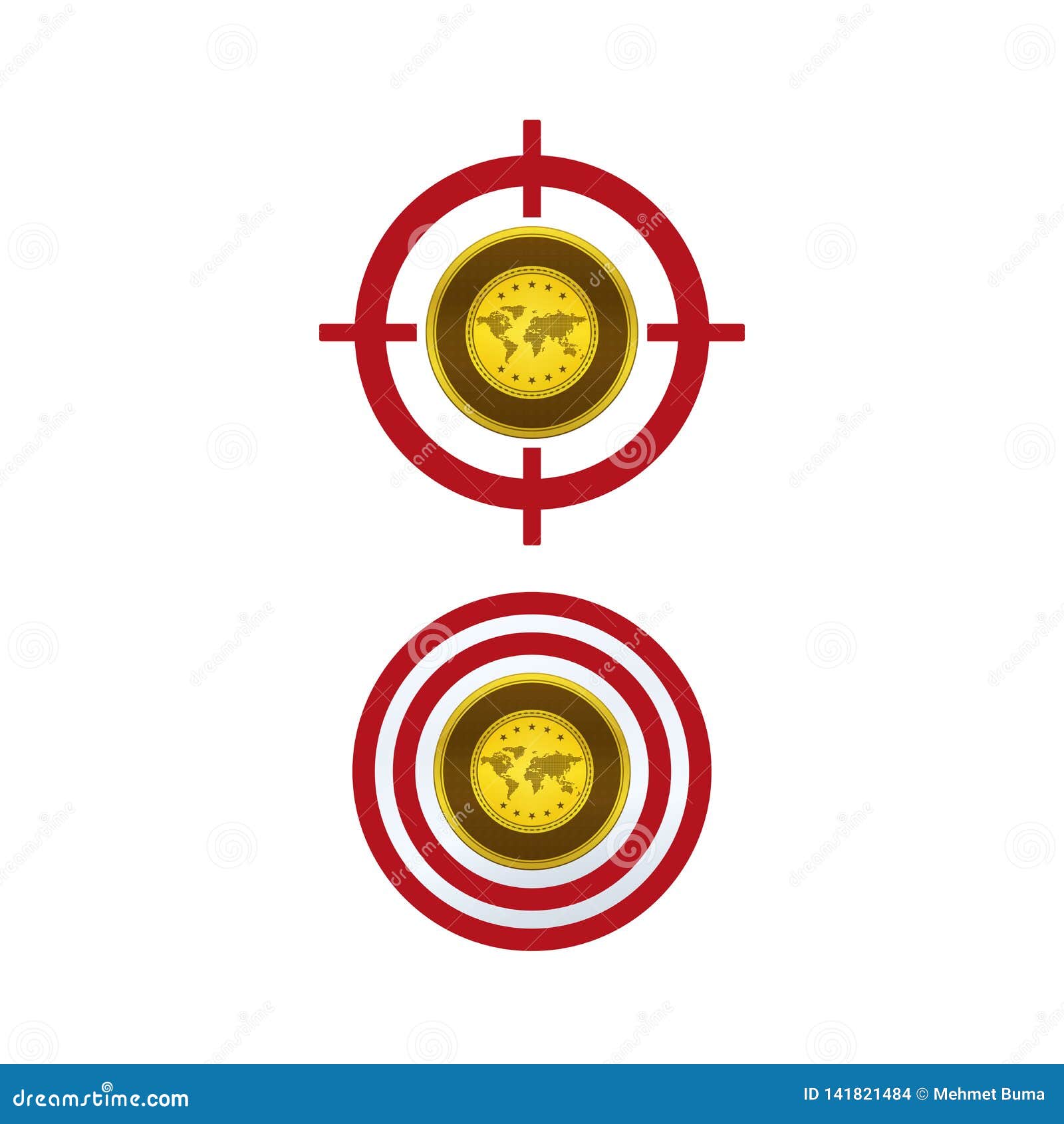 Gold on target stock vector. Illustration of success - 141821484