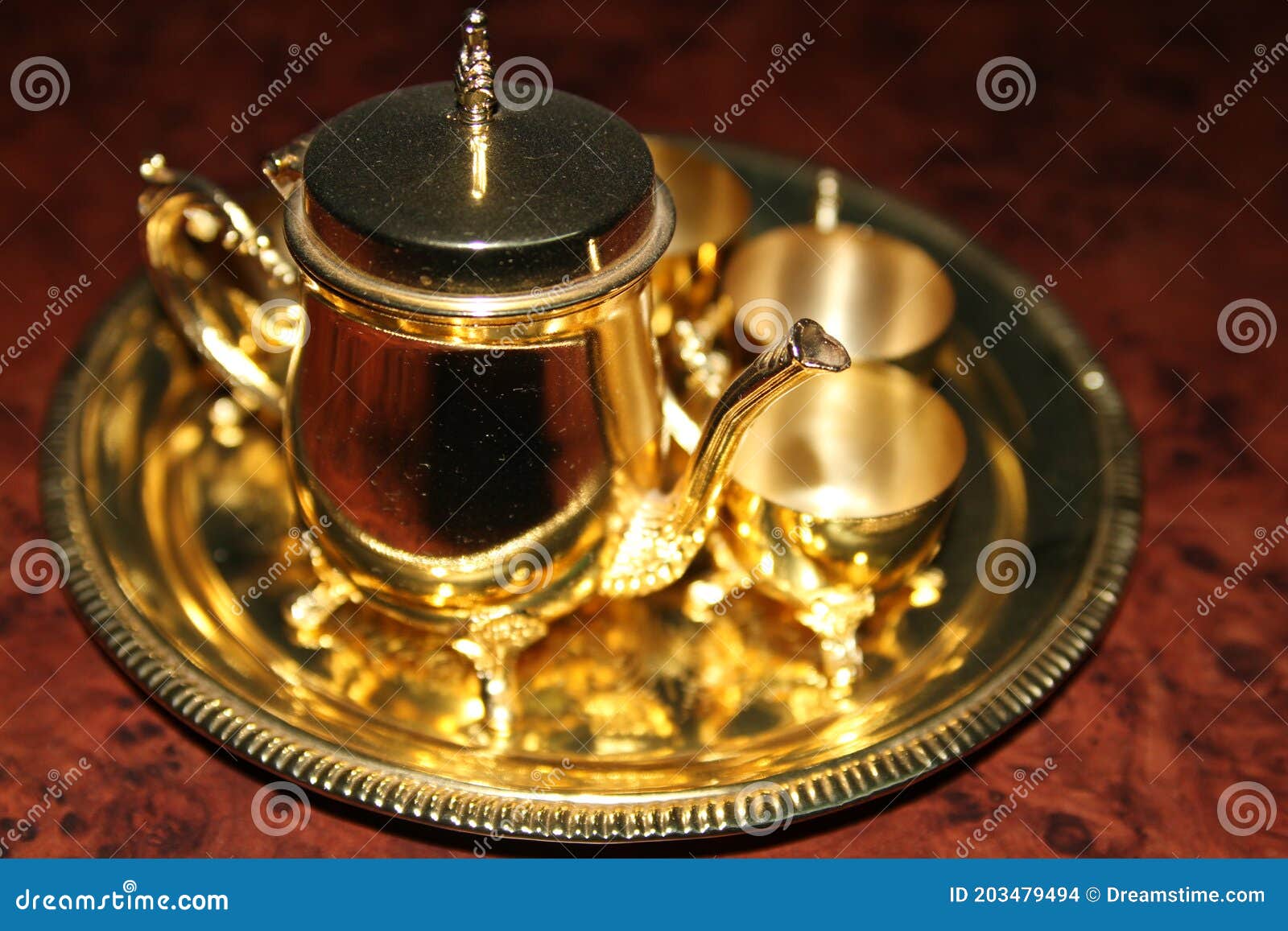 Gold tea set stock photo. Image of still, minting, tray - 203479494