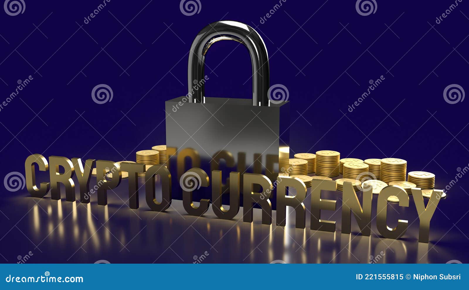 The Gold Text Crypto Currency and Lock for Security Business Content 3d ...