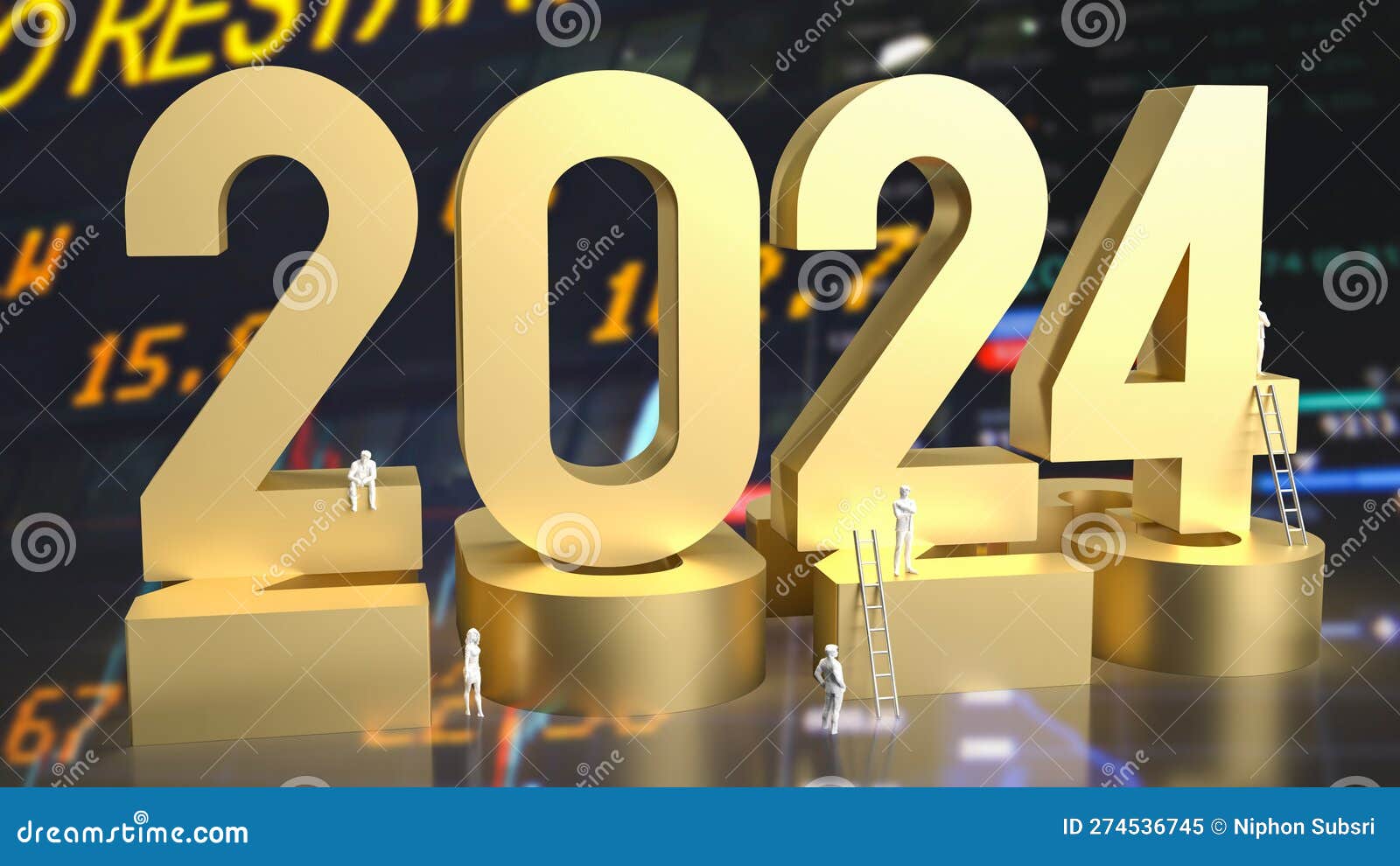 Gold Text 2024 and Figure for Business Concept 3d Rendering Stock ...