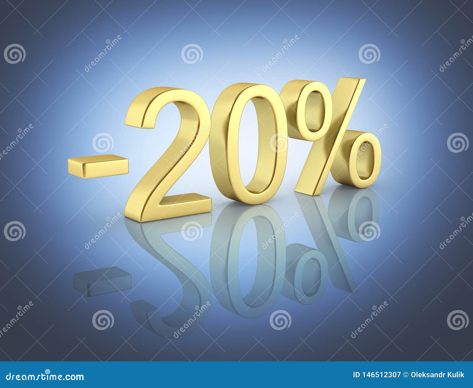 Gold Text 20 Percent Off on Blue Gradient Background with Reflection 3D ...