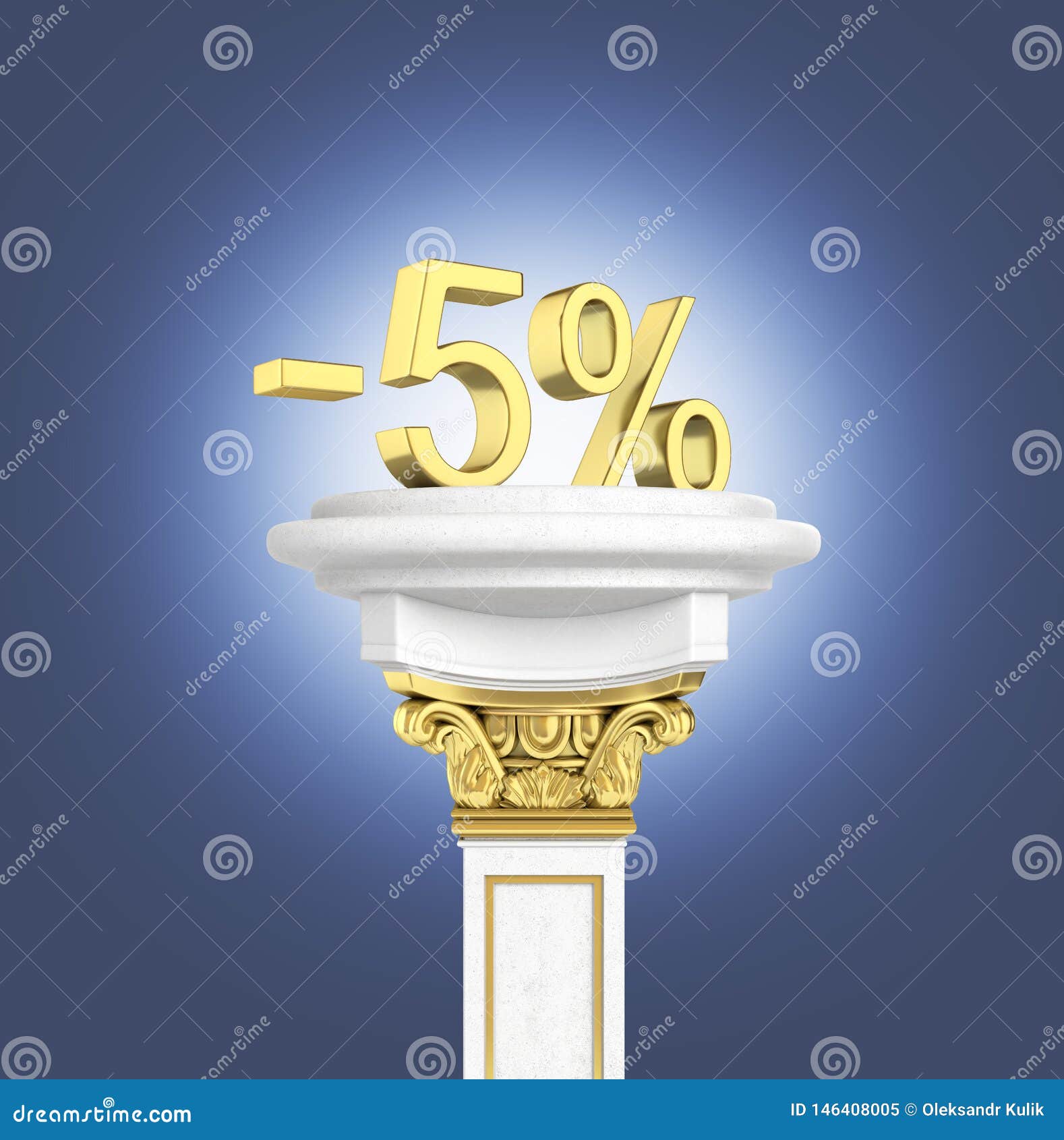 Gold Text 5 Percent Off Standing on the Pedestal on Dark Blue Gradient ...