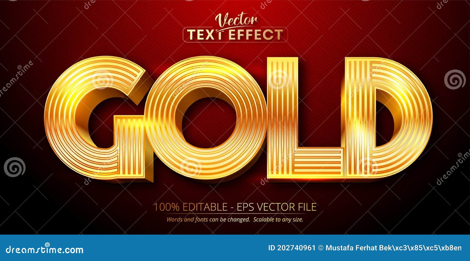 Gold Text, Shiny Gold Style Editable Text Effect Stock Vector ...