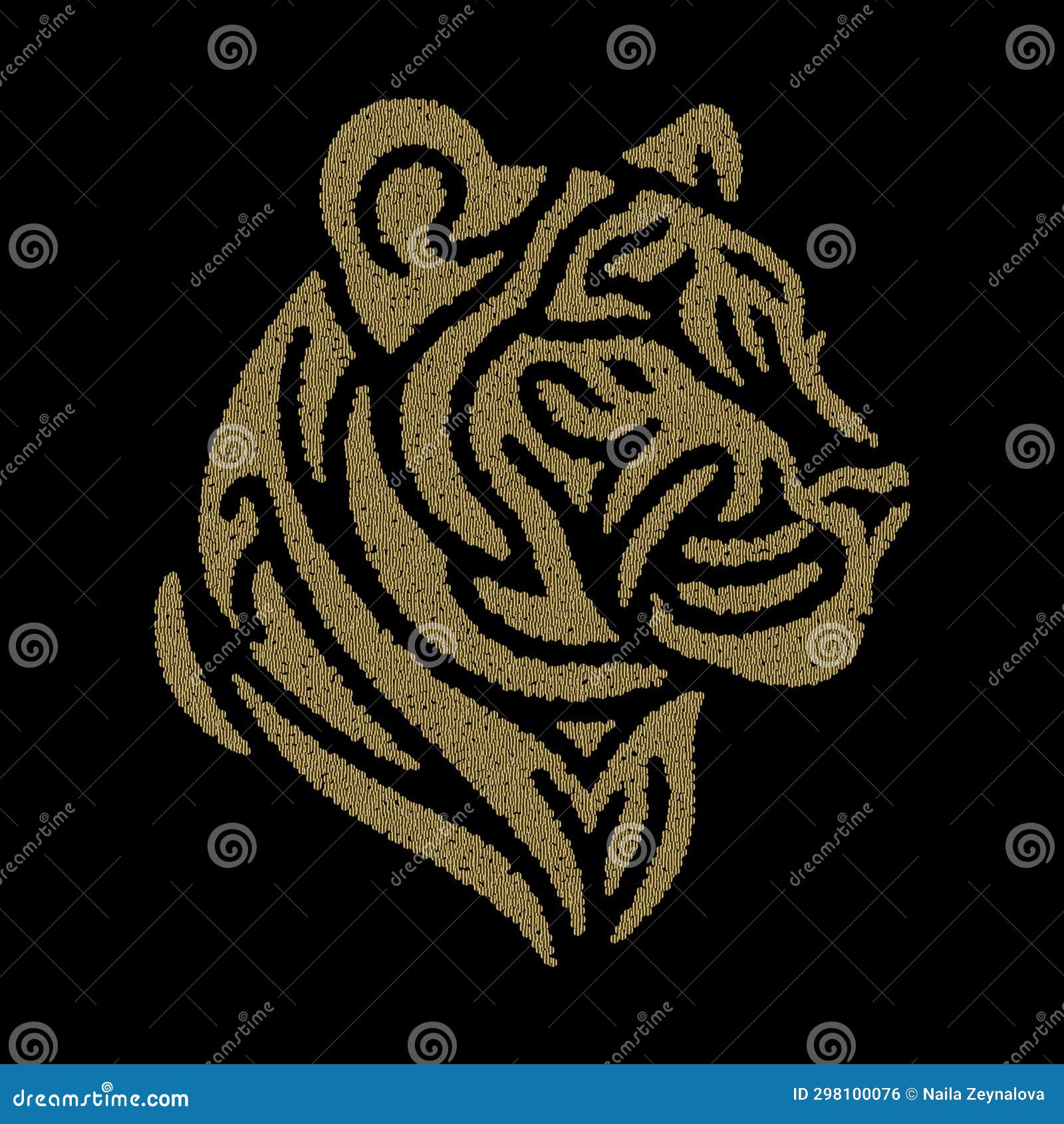 Gold Textured Ornamental Tiger Head Pattern with Glitter. Modern Vector ...