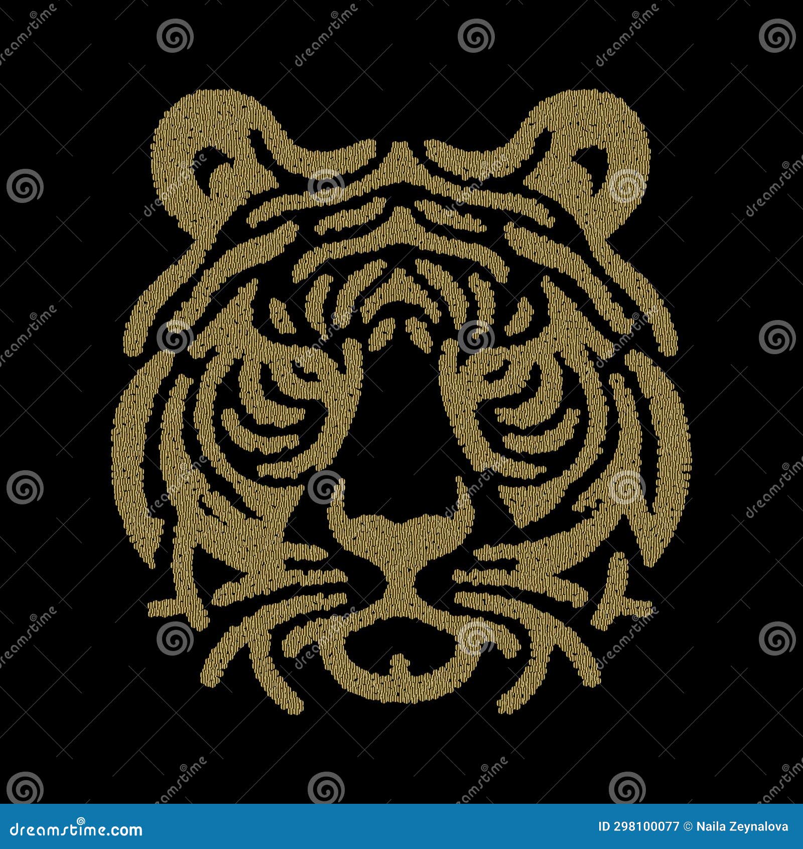 Gold Textured Ornamental Tiger Head Pattern with Glitter. Modern Vector ...