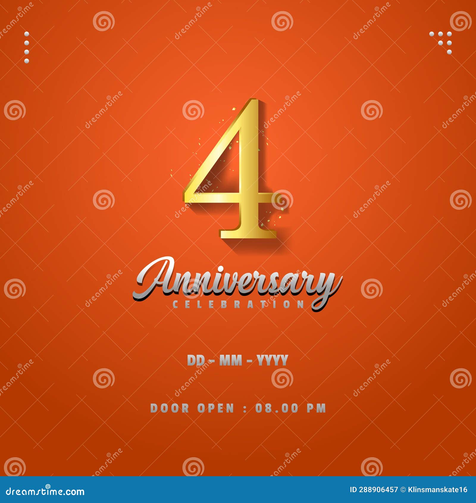 Gold 4th Anniversary Party on Orange Background Stock Vector ...