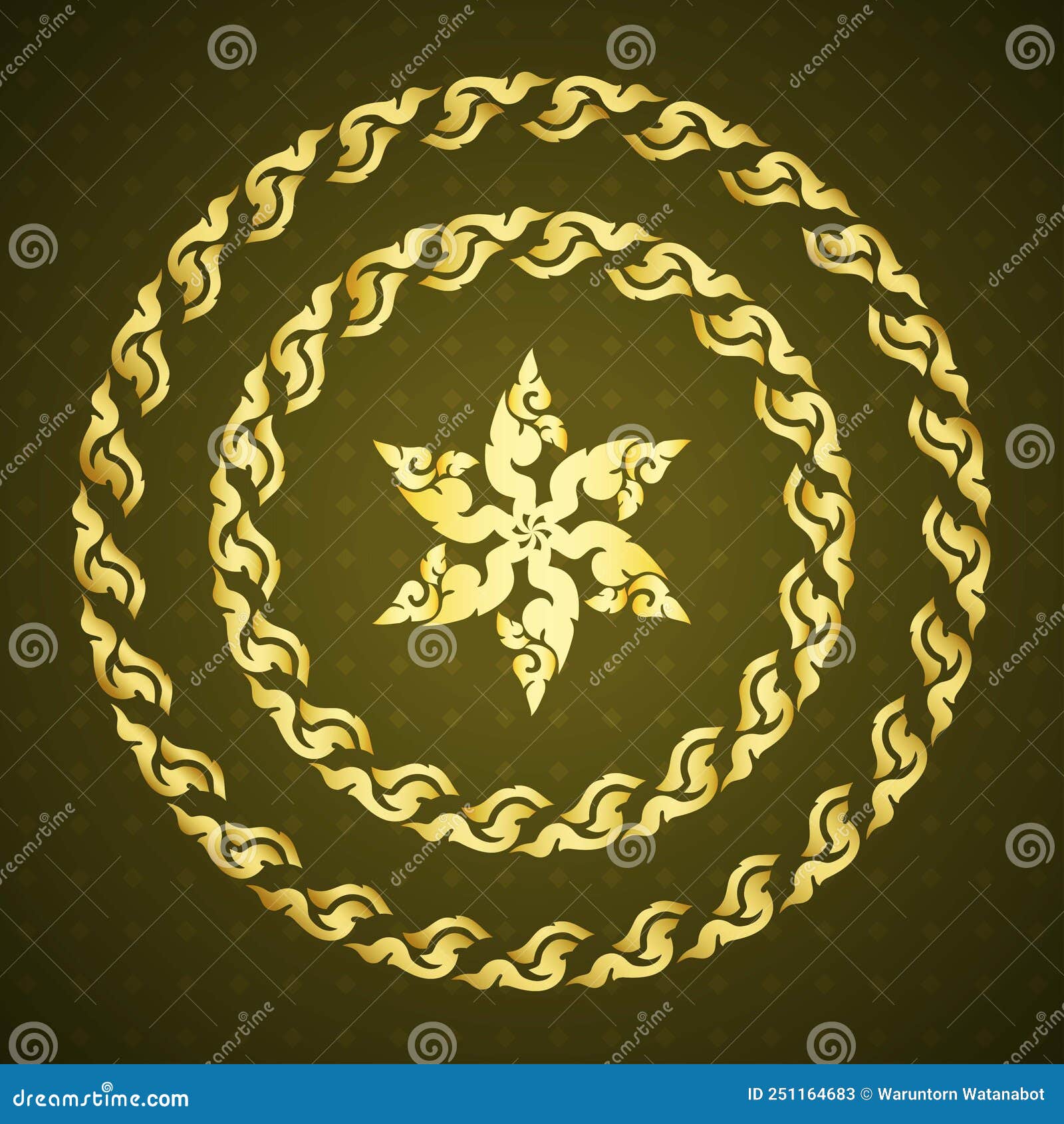 Gold Thai Circle Line Art Stars Royal Traditional Design Cartoon Vector ...